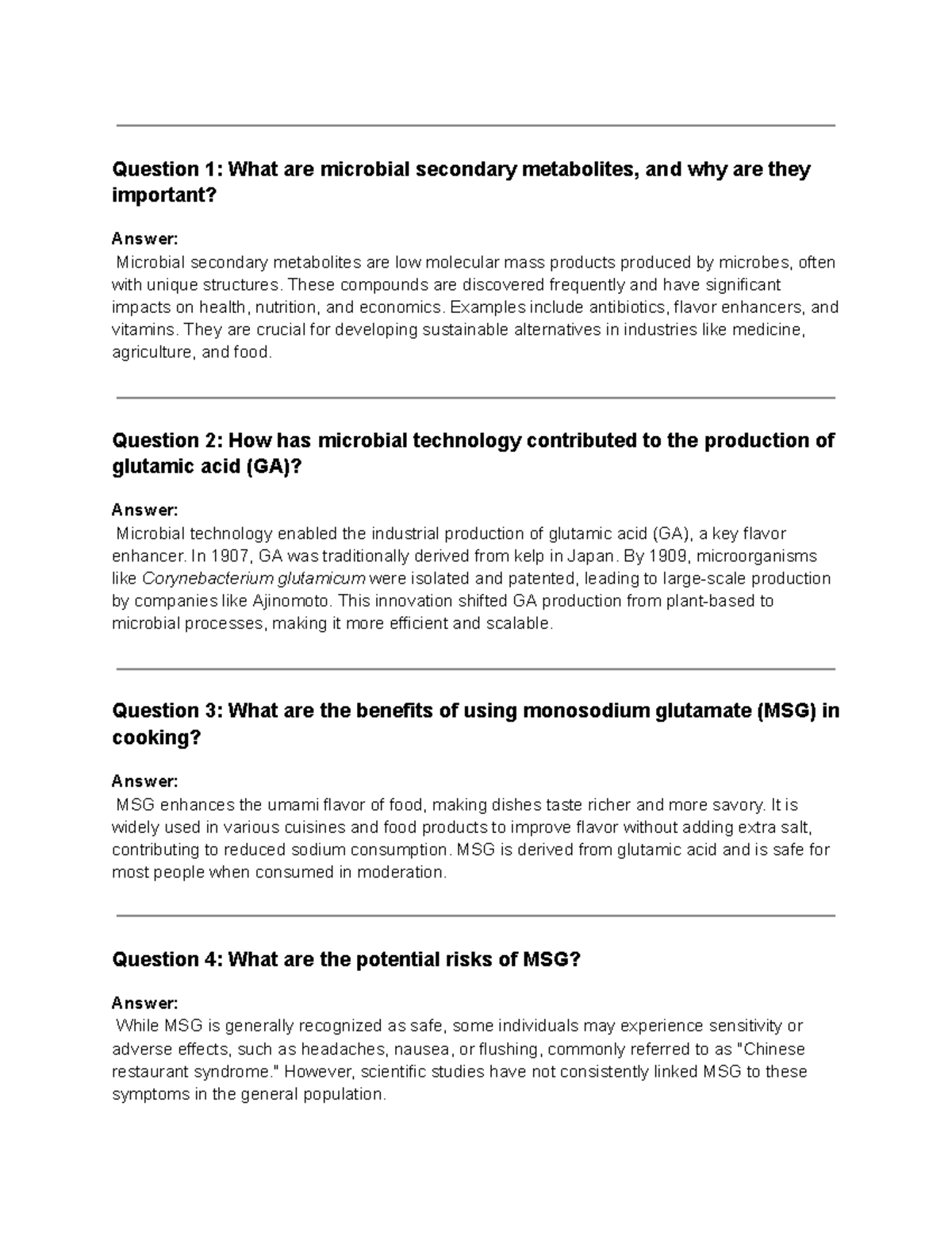 Mic 3 - Applied Microbiology: Microbial Metabolites & MSG Impacts - Studocu