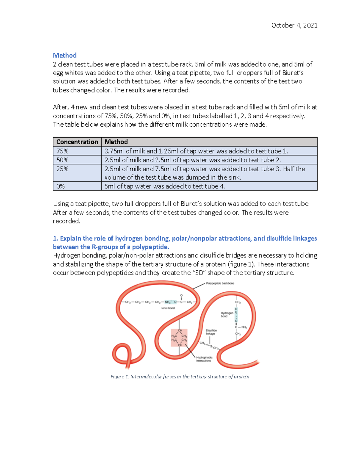 Biuret's Test for Protein: Lab Report Analysis and Observations - Studocu