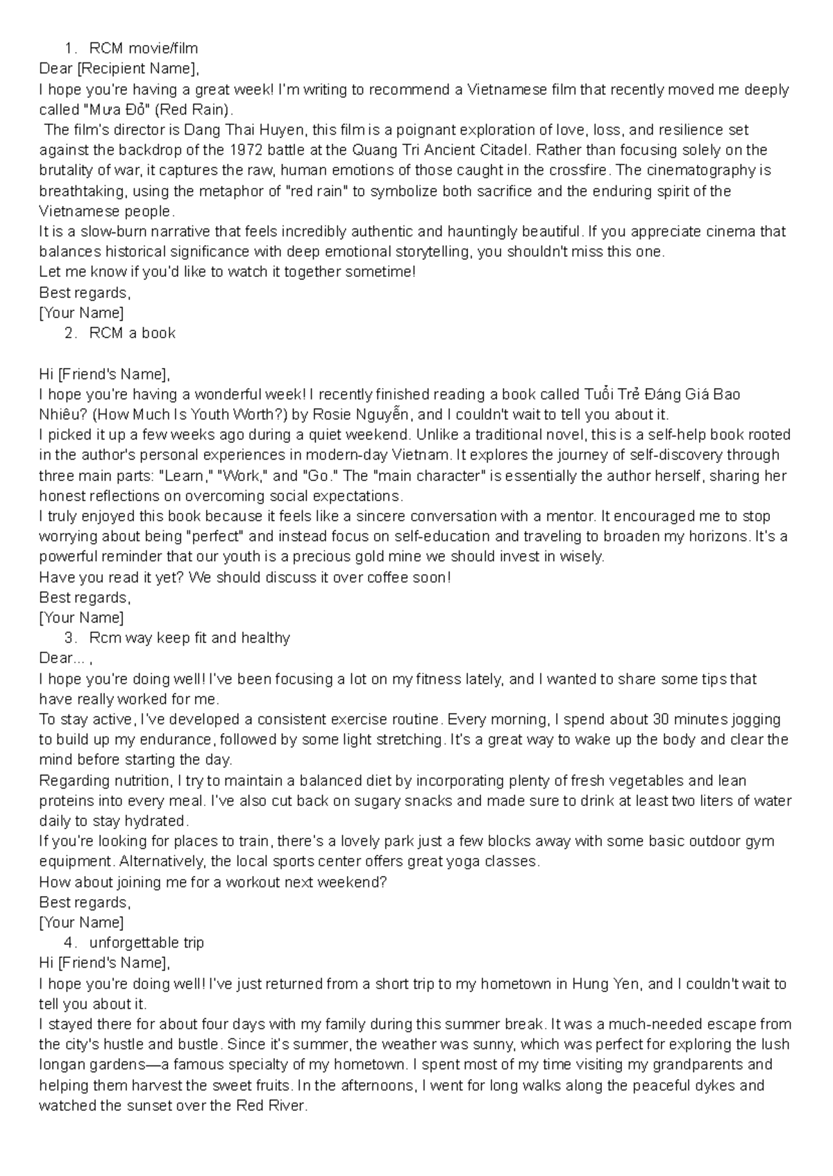 RCM Writing: Reflections on Film, Books, Fitness, and Travel - Studocu