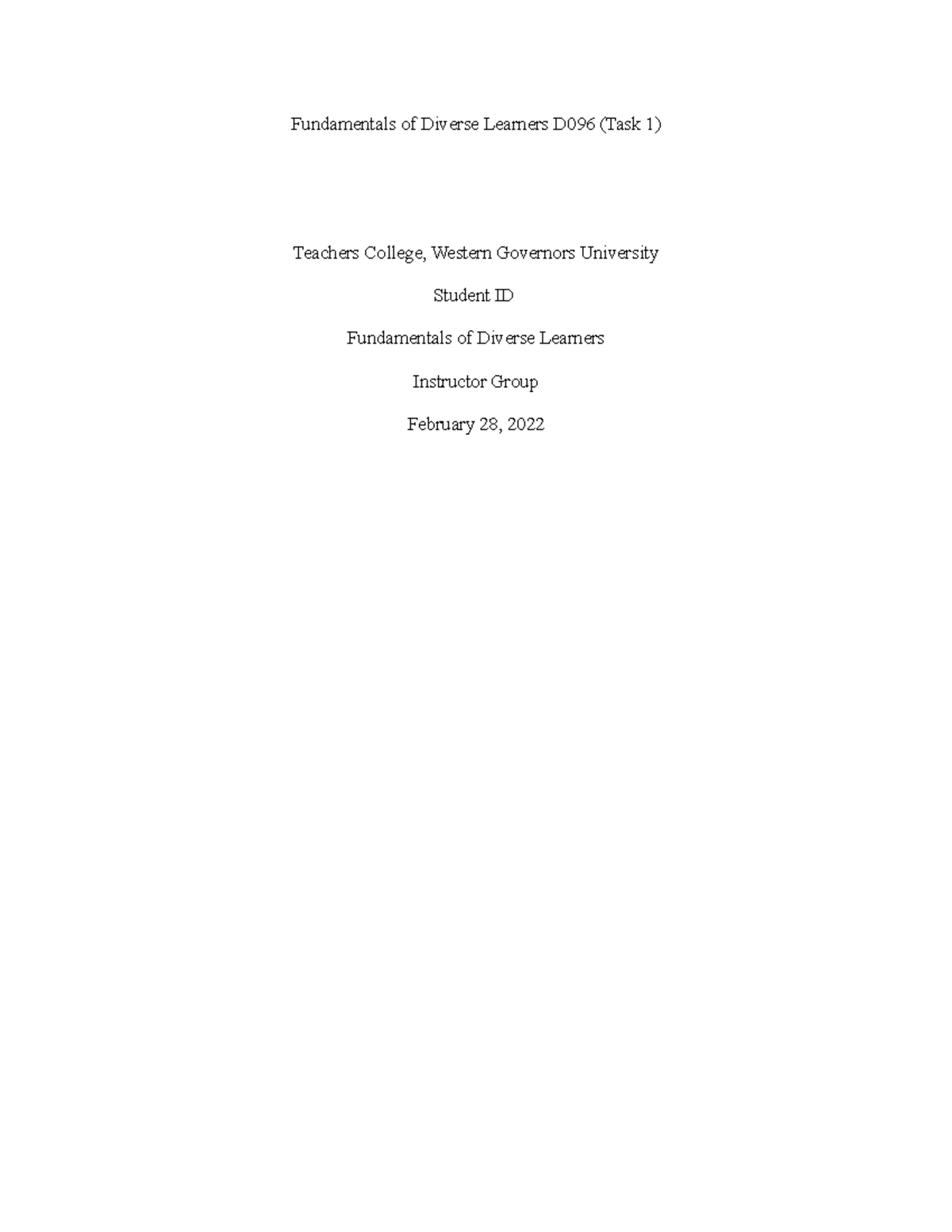 D096 - Task 1, Differentiating Instruction - Fundamentals of Diverse ...