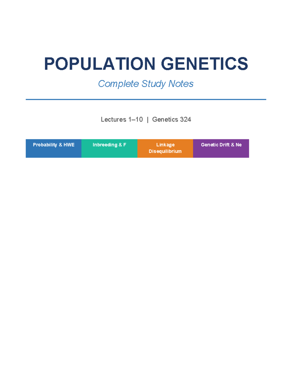 Population Genetics 324: Comprehensive Study Notes on Probability, HWE ...