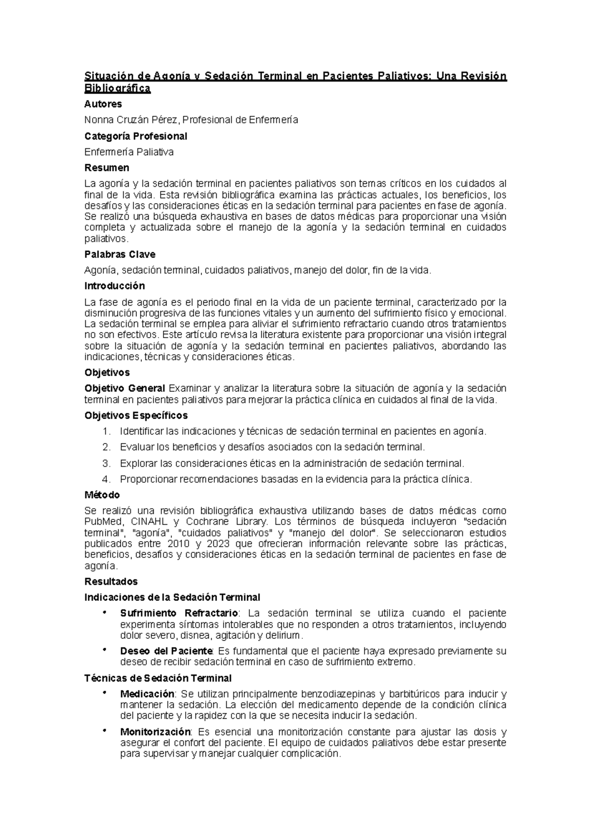 Agonía y Sedación Terminal en Cuidados Paliativos: Una Revisión - Studocu