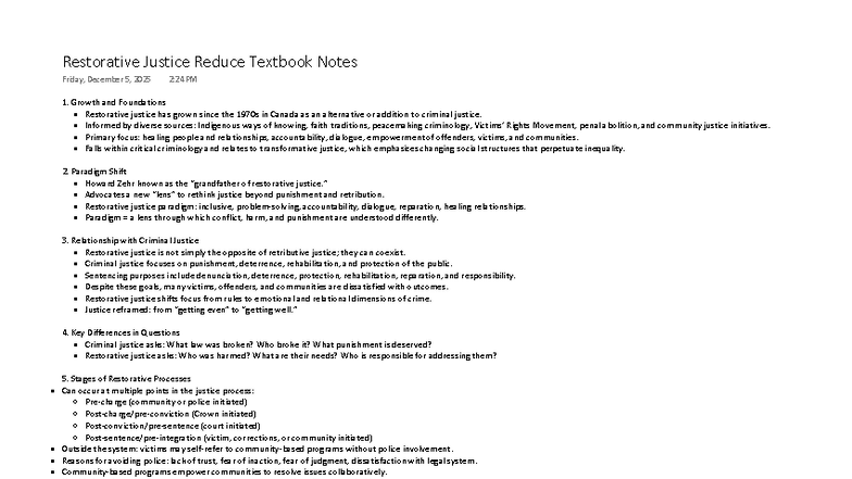 Restorative Justice (RJ) Overview: Key Concepts & Practices Notes - Studocu