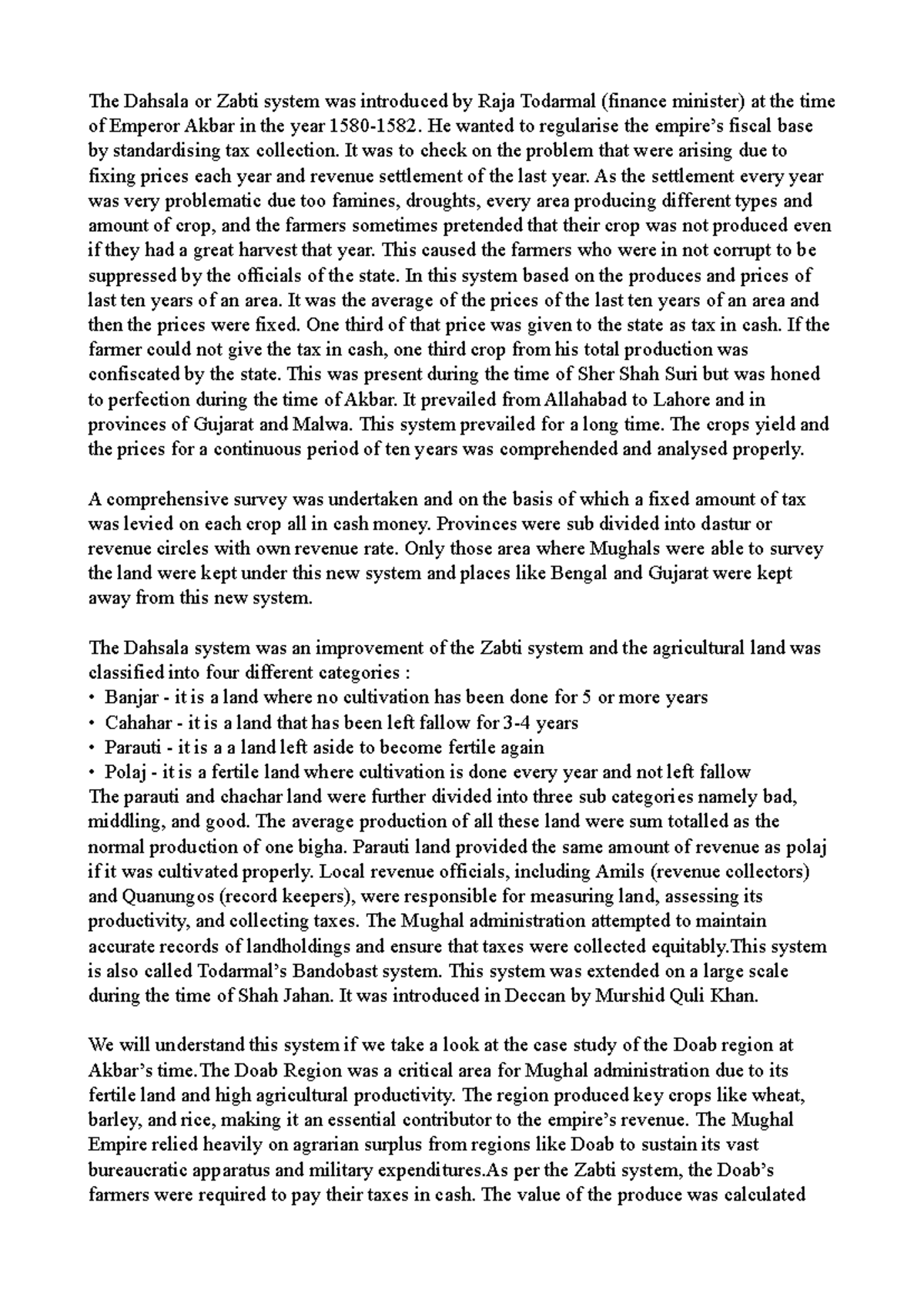Discrepancies in the Zabti System: An Analysis of Mughal Taxation - Studocu