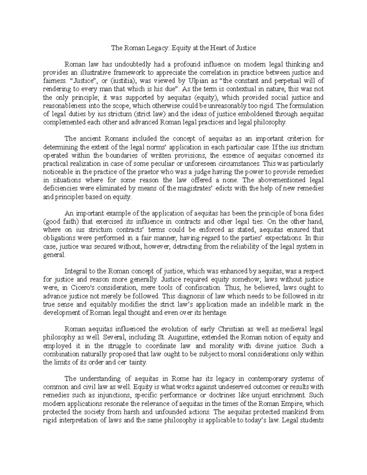 Enconado AJ JD1 The Roman Legacy: Equity and Justice Explained - Studocu