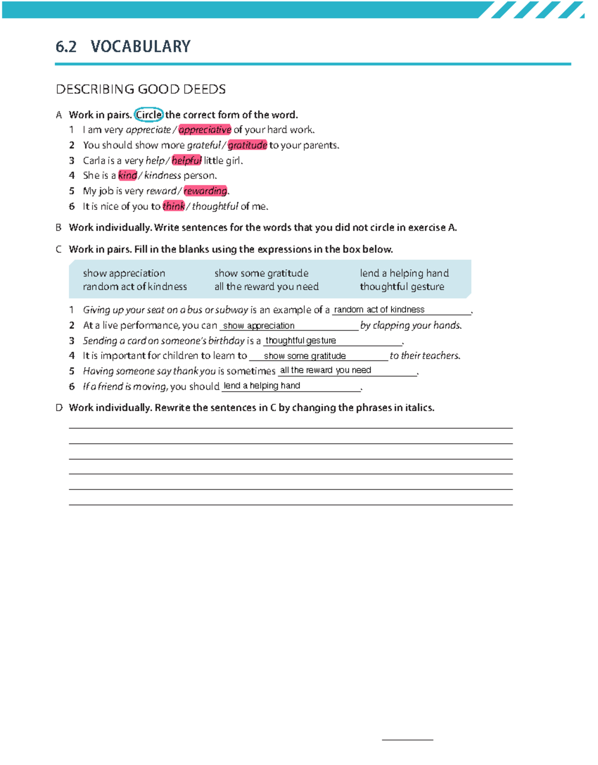 BUS 2.0 Level 4 Lesson Plan 6: Good Deeds Vocabulary Handout - Studocu