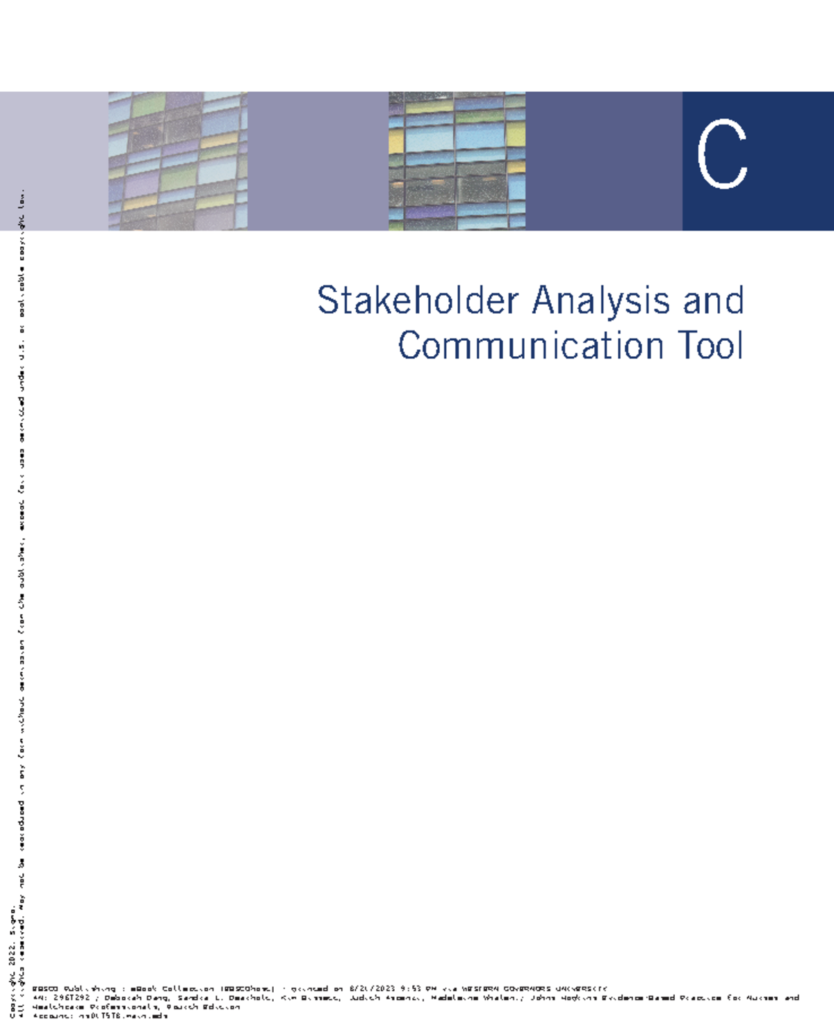 Appendix C: Stakeholder Analysis & Comm Tool - Johns Hopkins EBP - Studocu