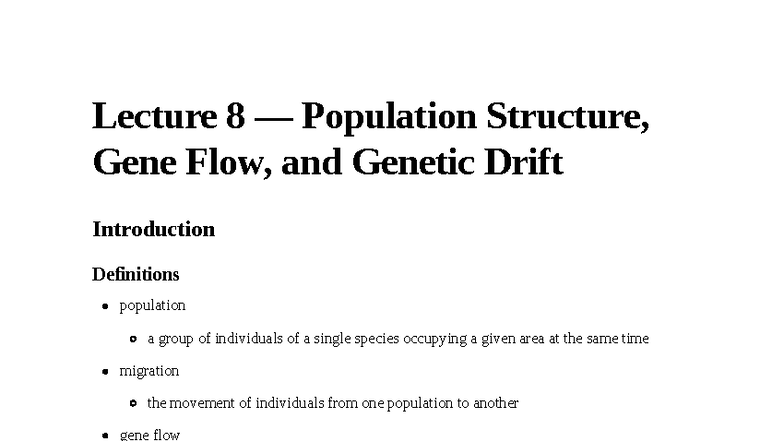 Lecture 8: Population Structure, Gene Flow, and Genetic Drift Overview ...