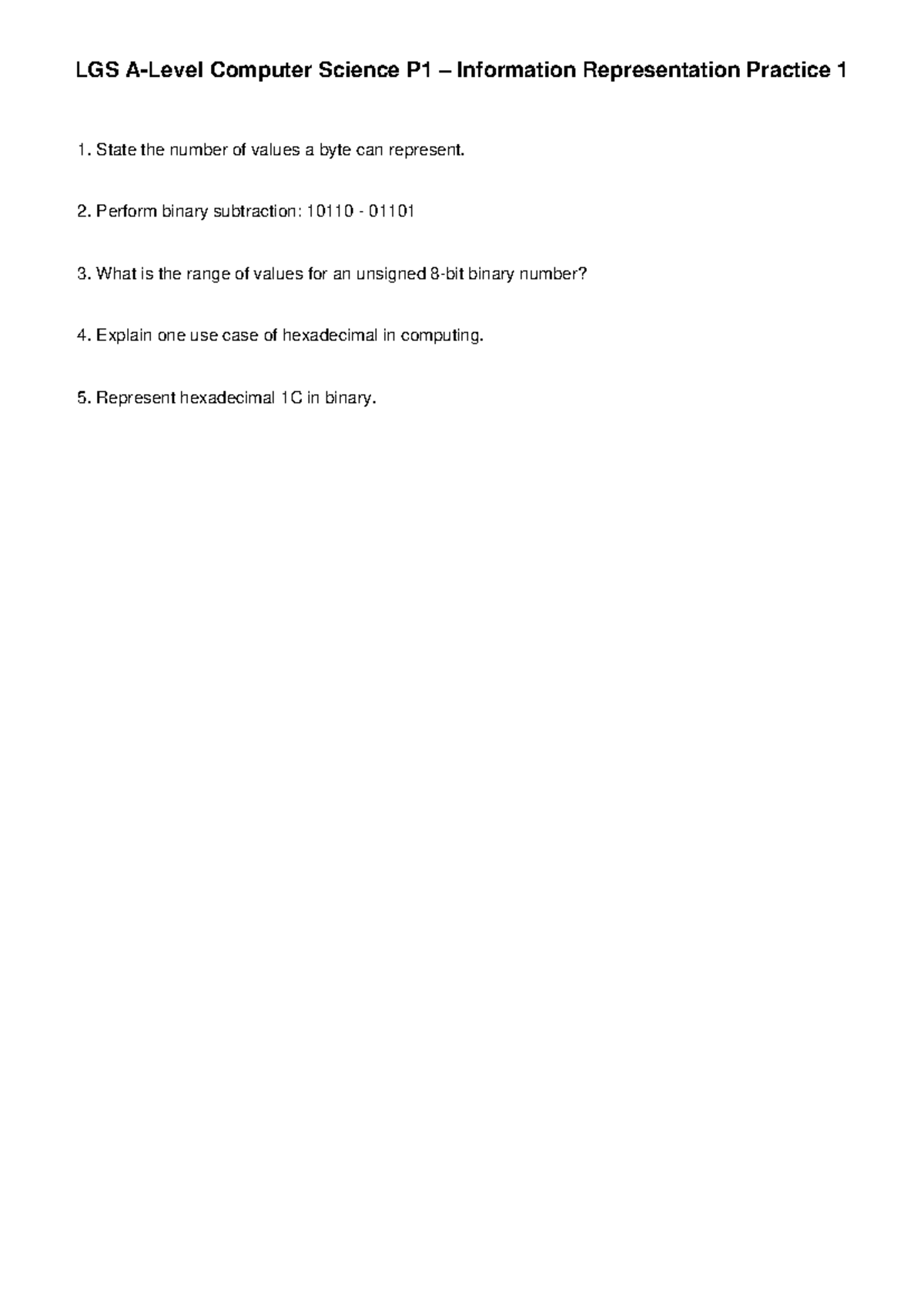 LGS A-Level CS P1 1.1 1 - Homework Practice - Alevel Computer Science ...