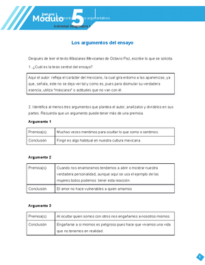 Modulo 5 AI1 - 100 - Unidad I. Argumentos y textos argumentativos Actividad integradora 1 Módulo ...