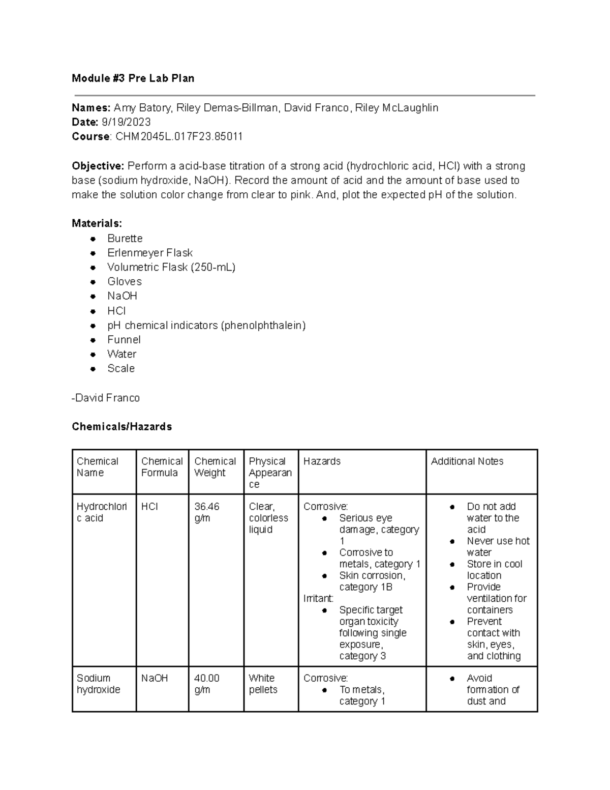 Module #3 Pre-Lab Plan - Module #3 Pre Lab Plan Names: Amy Batory, Riley Demas-Billman, David ...