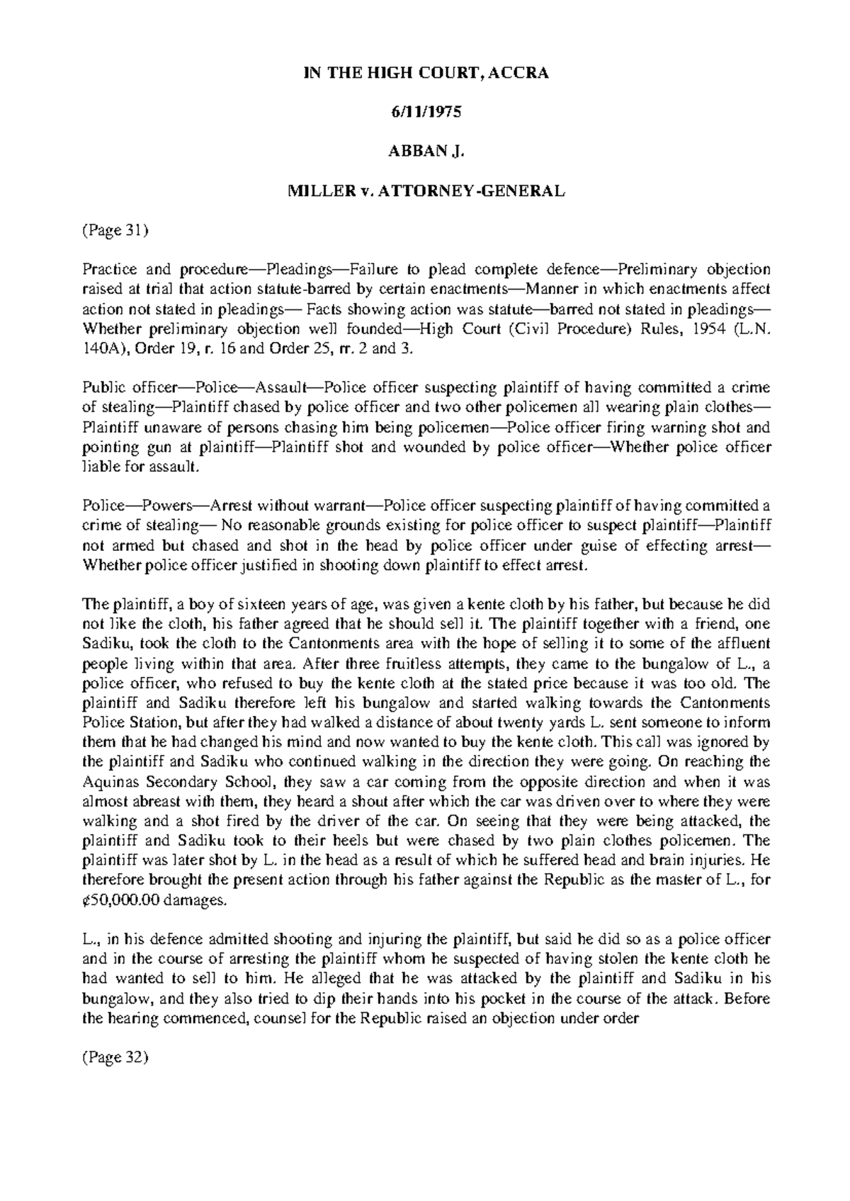 Miller v A-G: Case Brief on Assault & Liability in Civil Proceedings ...