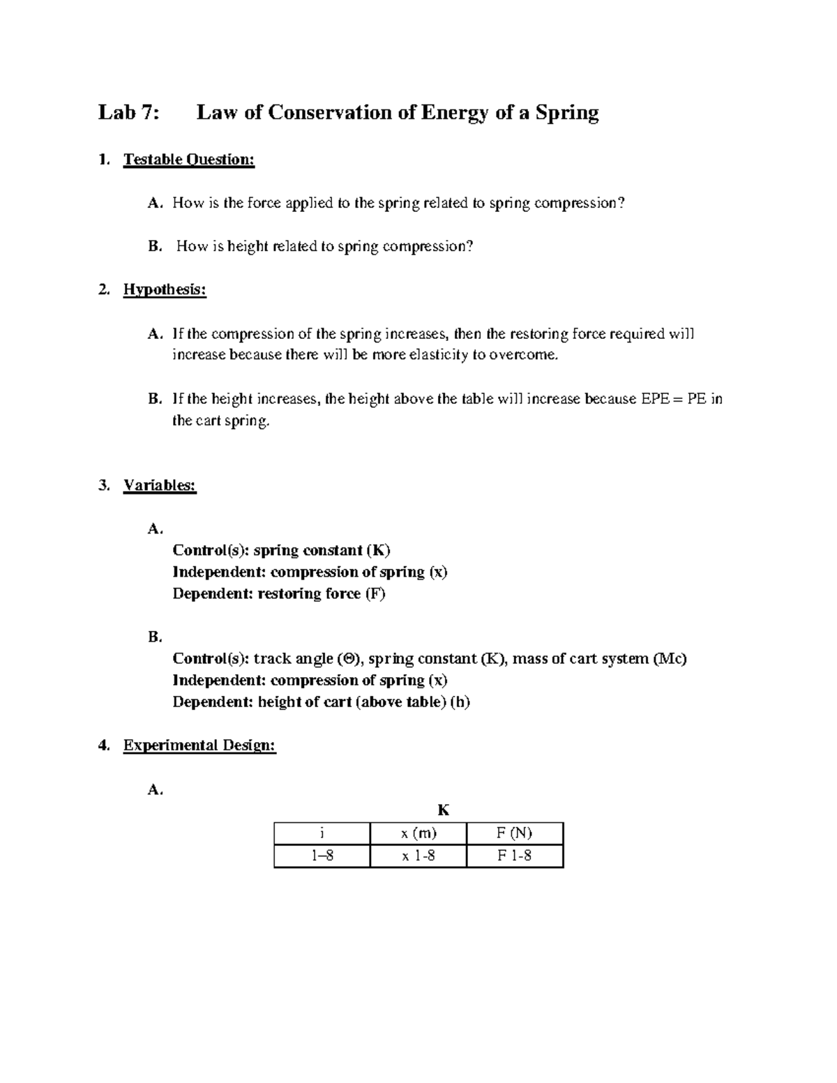 PHY111L Lab 7 Conservation of energy of a spring - Lab 7 : Law of ...