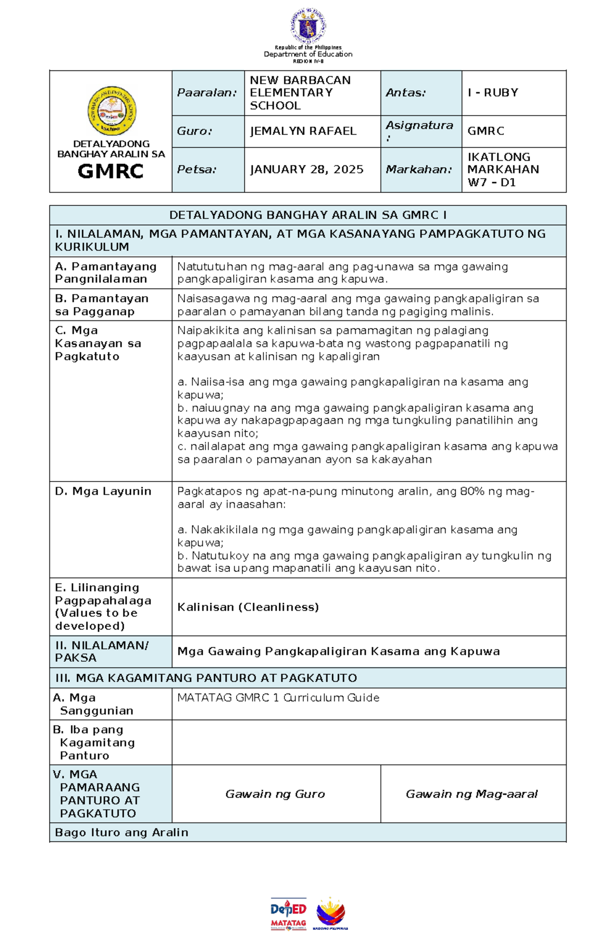 DONE 1 GMRC Lesson PLAN - Department of Education REGION IV-B ...