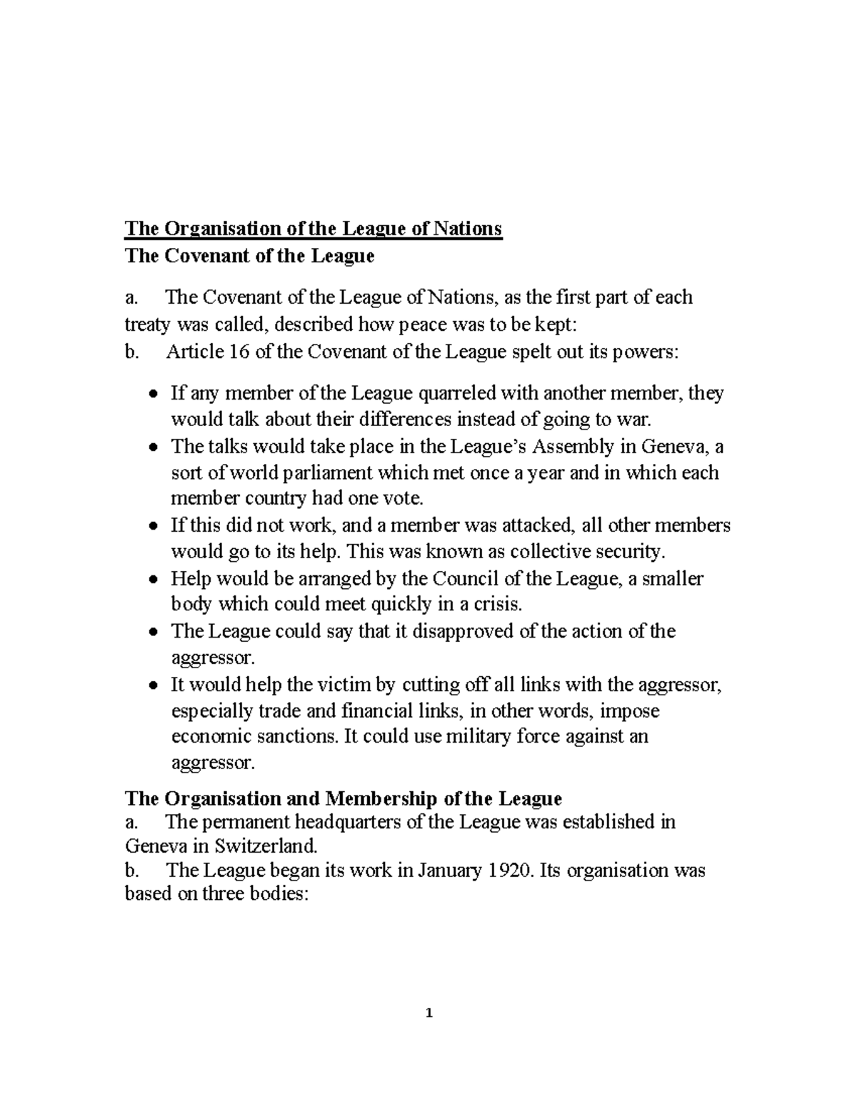 Introduction to league of nations - The Organisation of the League of ...