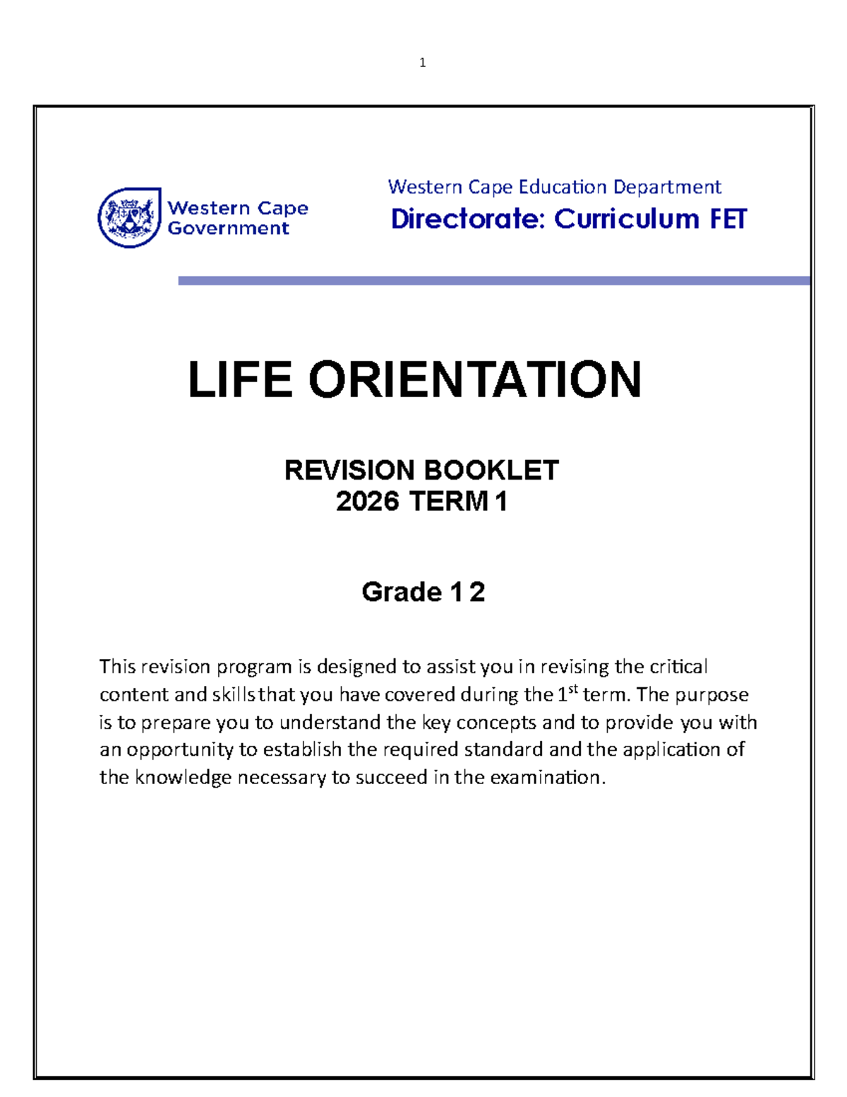 LO Gr 12 Term 1 Revision Booklet 2026: Key Concepts & Skills - Studocu