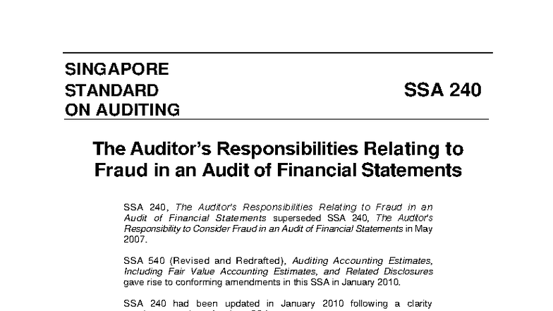 SSA 240 (Dec 2023) - Responsibilities Relating to Fraud in Audits - Studocu