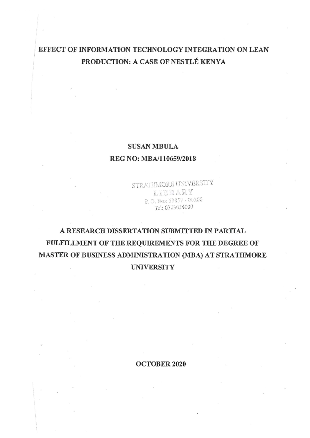 Susan Mbula - EFFECT OF INFORMATION TECHNOLOGY INTEGRATION ON LEAN ...