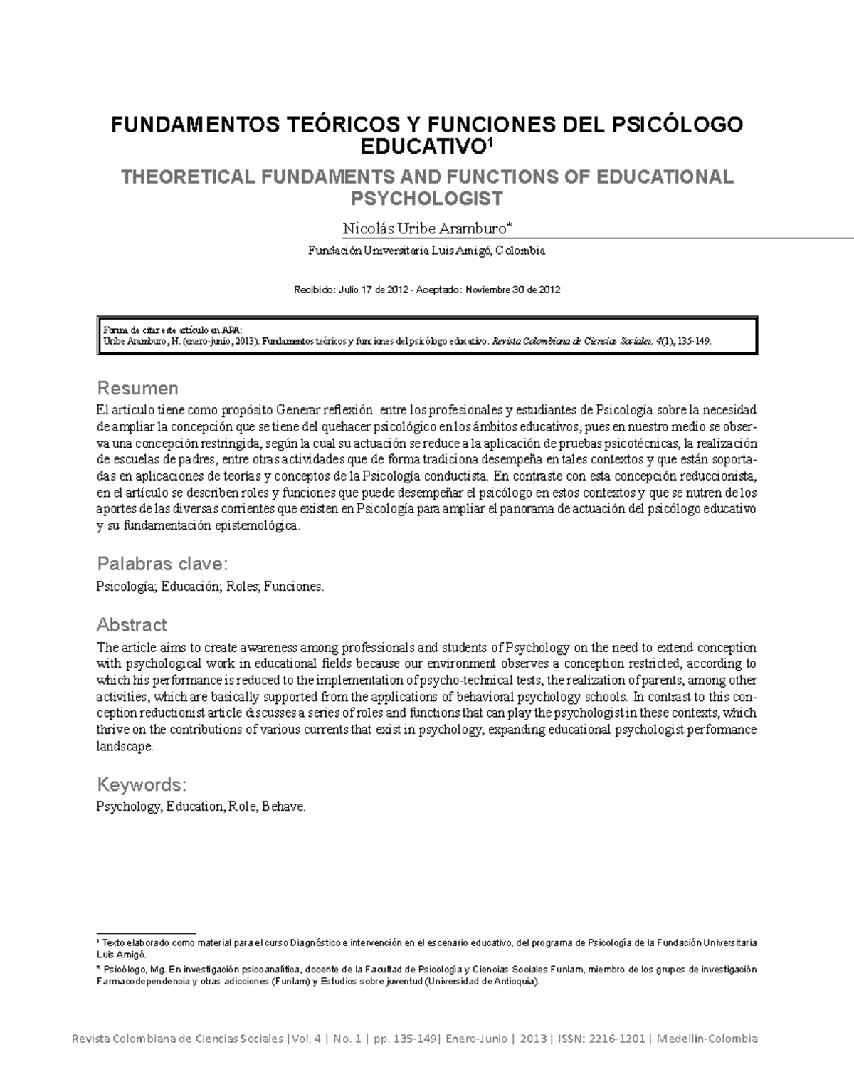Fundamentos Teóricos y Funciones del Psicólogo Educativo (PSI-102 ...