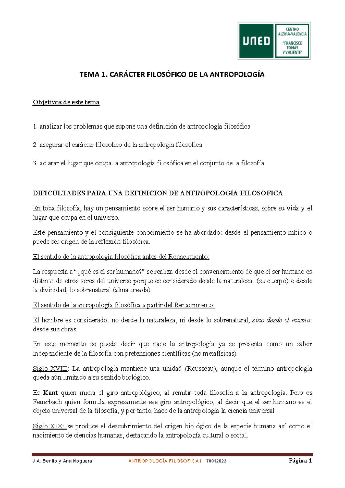 ANTROPOLOGÍA FILOSÓFICA I 70012022: Análisis del Carácter Filosófico ...