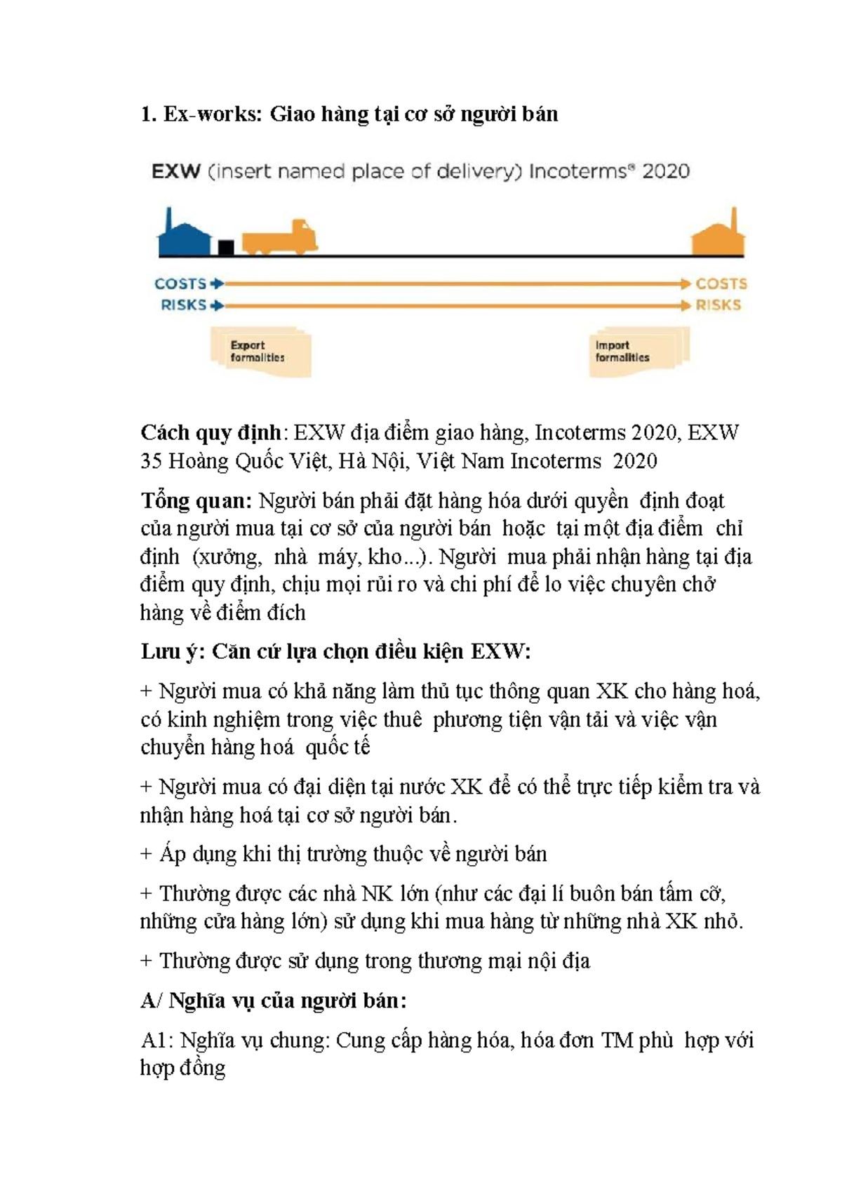 EXW Incoterms 2020: Quy định và Nghĩa vụ Người Bán, Người Mua - Studocu
