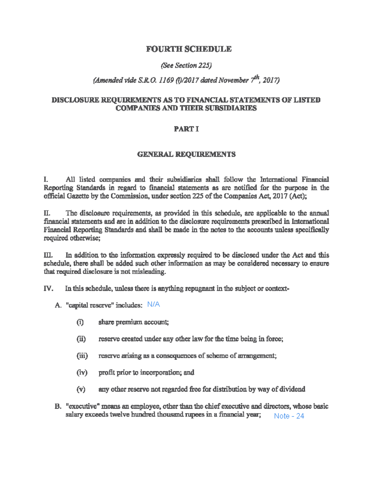 4th Schedule Checklist - Note - 24 ####### N/A Yes Note - Note - Note ...