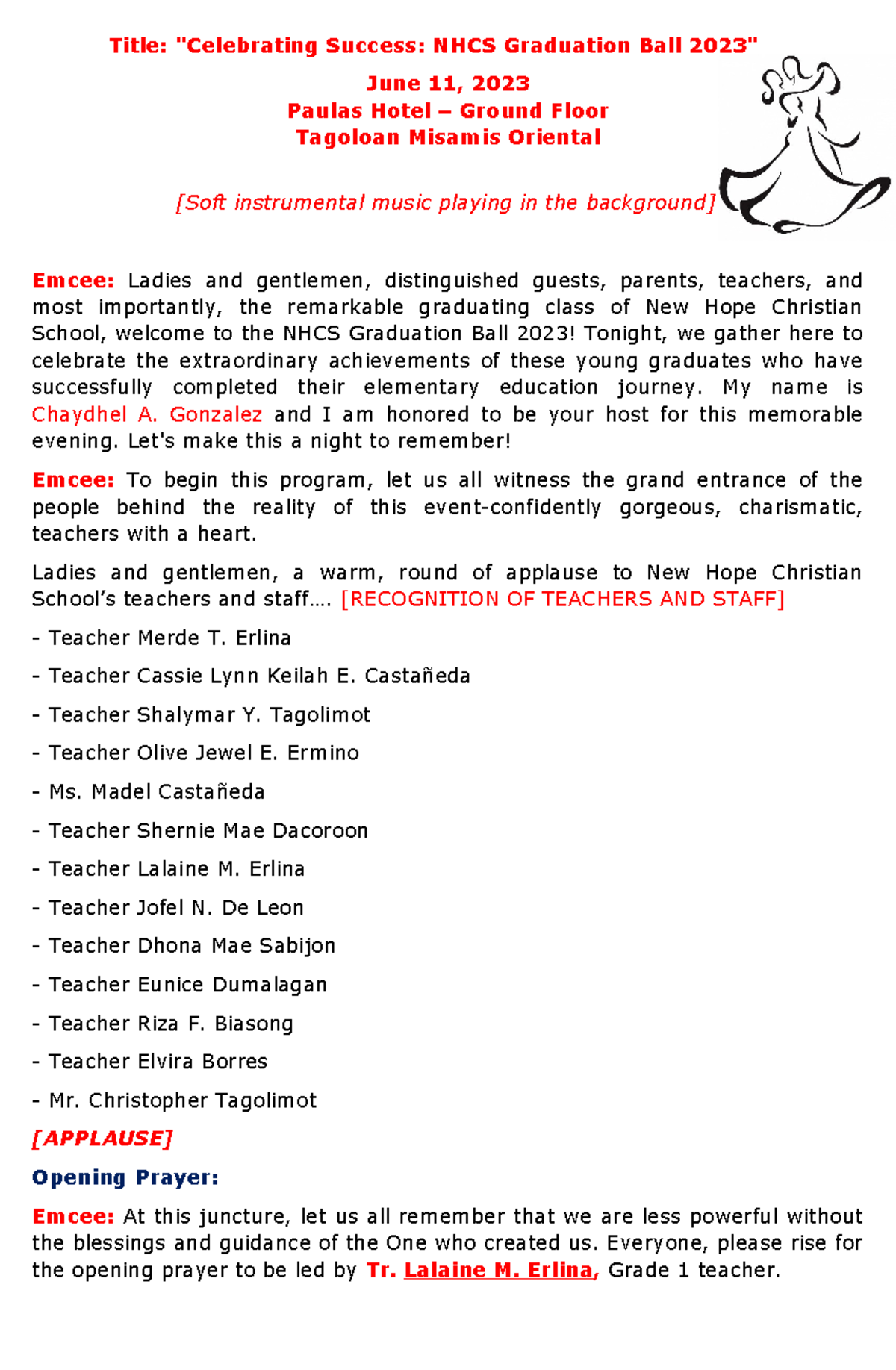 NHCS Graduation Ball 2023 Emcee Script: A Night to Remember - Studocu