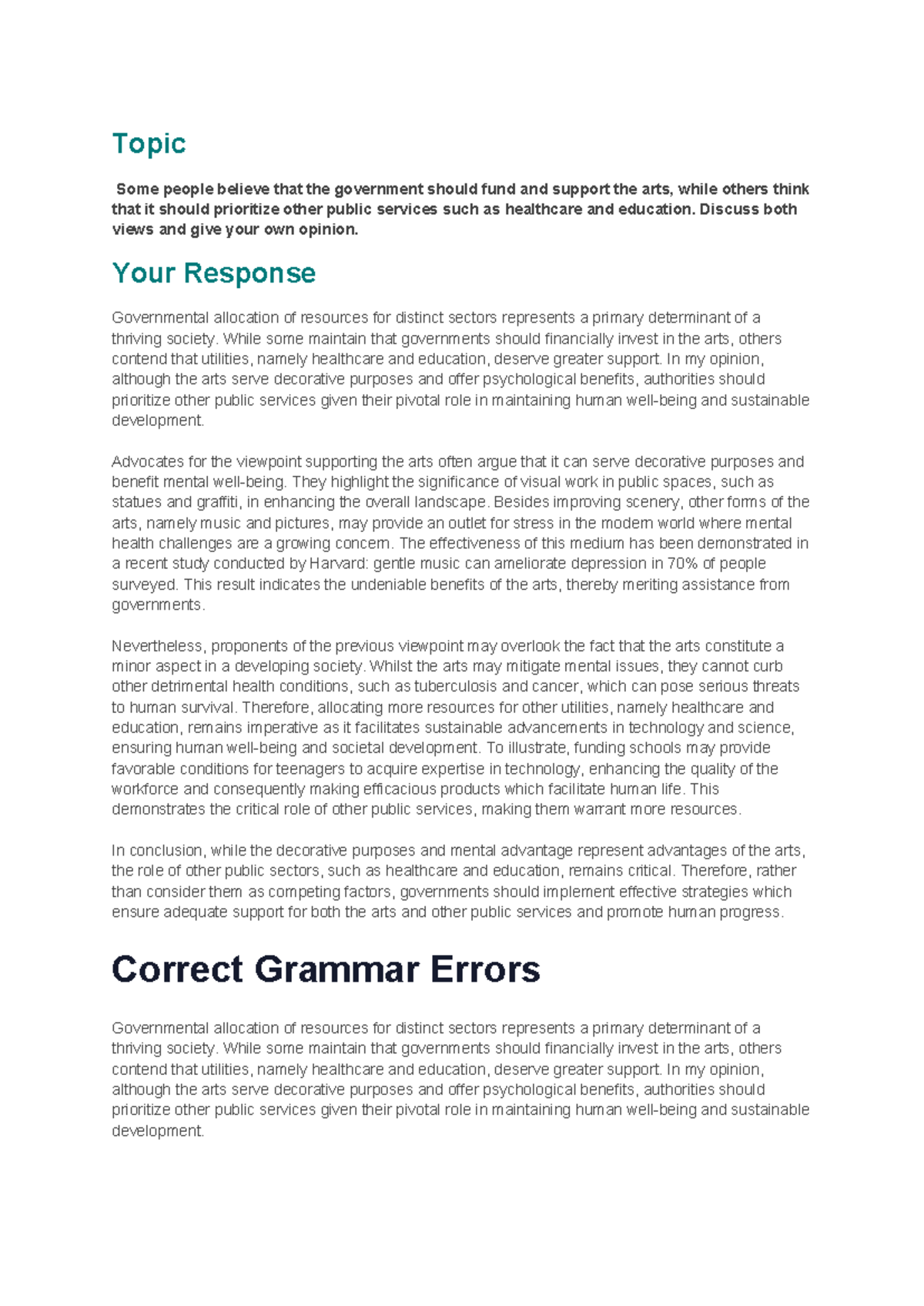 IELTS Writing Task 2: Government Funding for Arts vs. Public Services ...