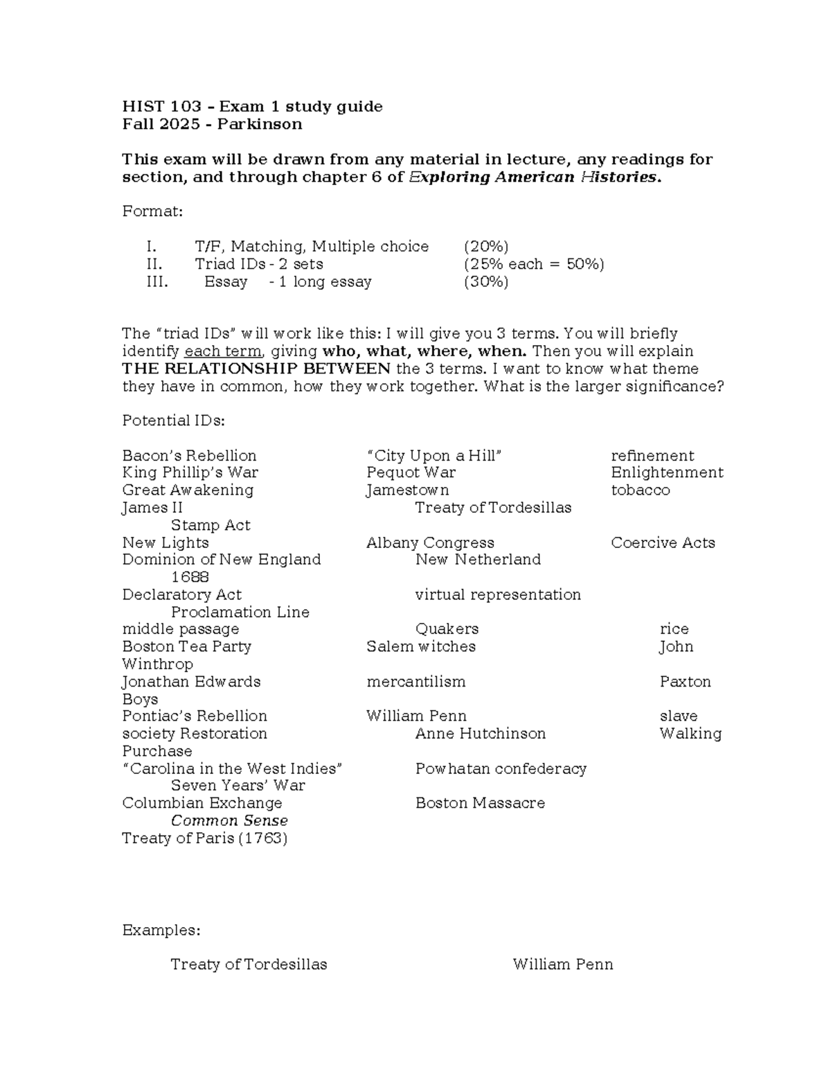 HIST 103 - Exam 1 Study Guide: Key Topics & Essay Questions Fall 2025 - Studocu