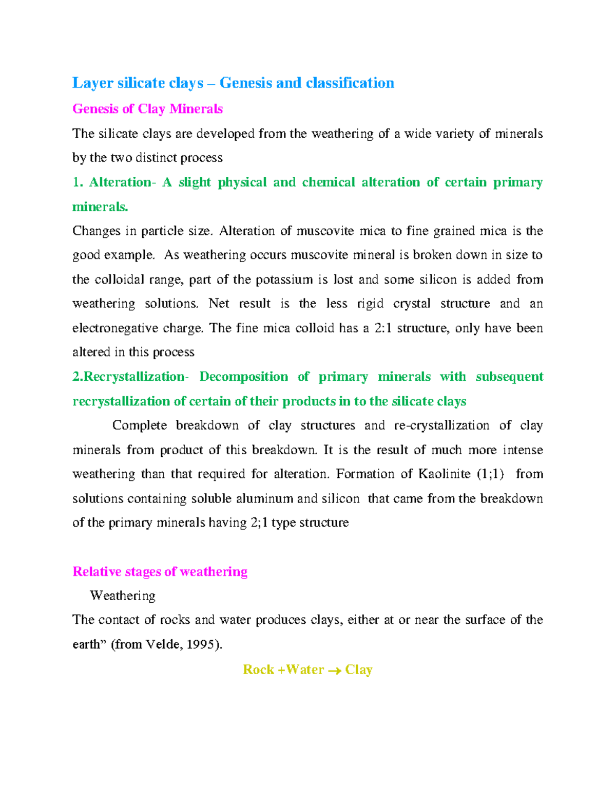 Genesis and Classification of Layer Silicate Clays: A Study Guide - Studocu