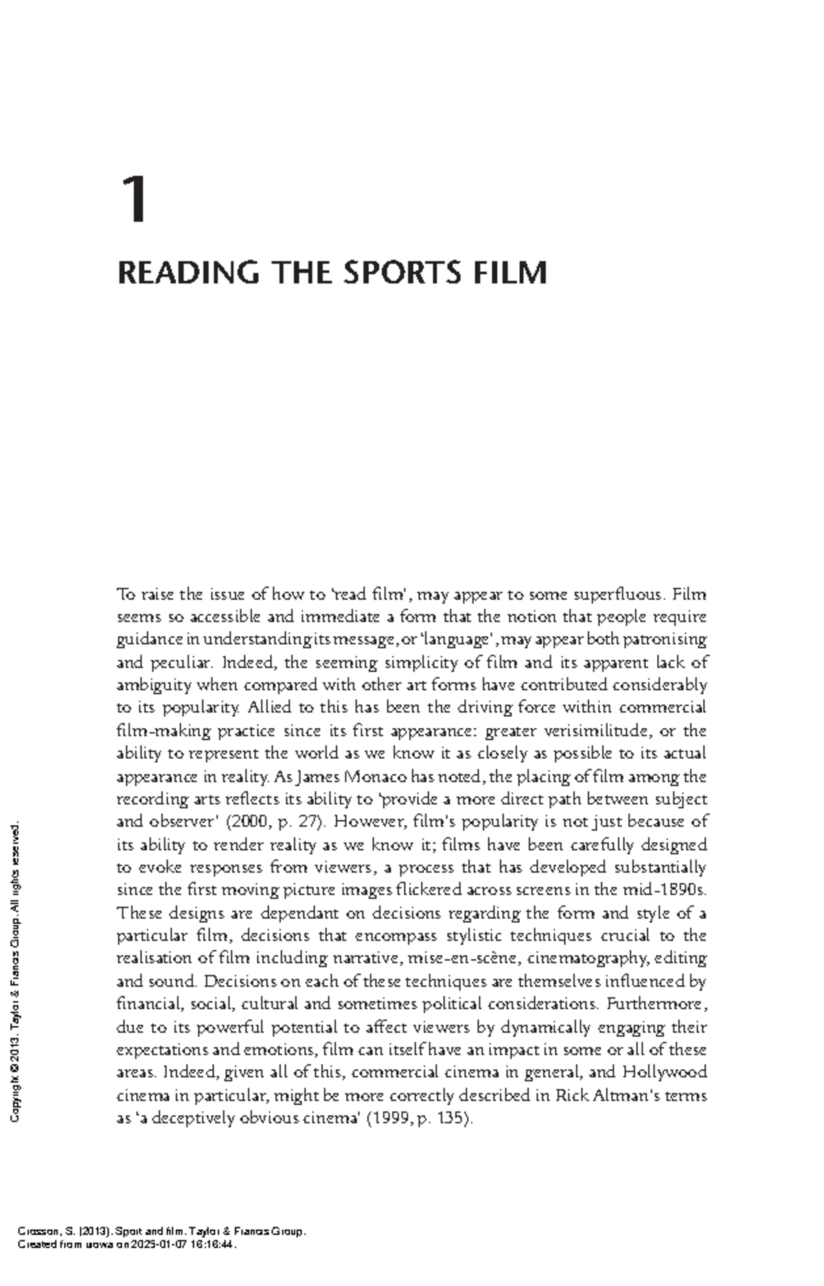 Sport and Film: An Interdisciplinary Study of Cultural Representation ...