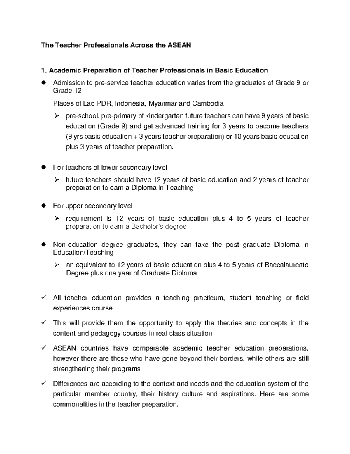 The Teacher Professionals Across the ASEAN - Academic Preparation of ...