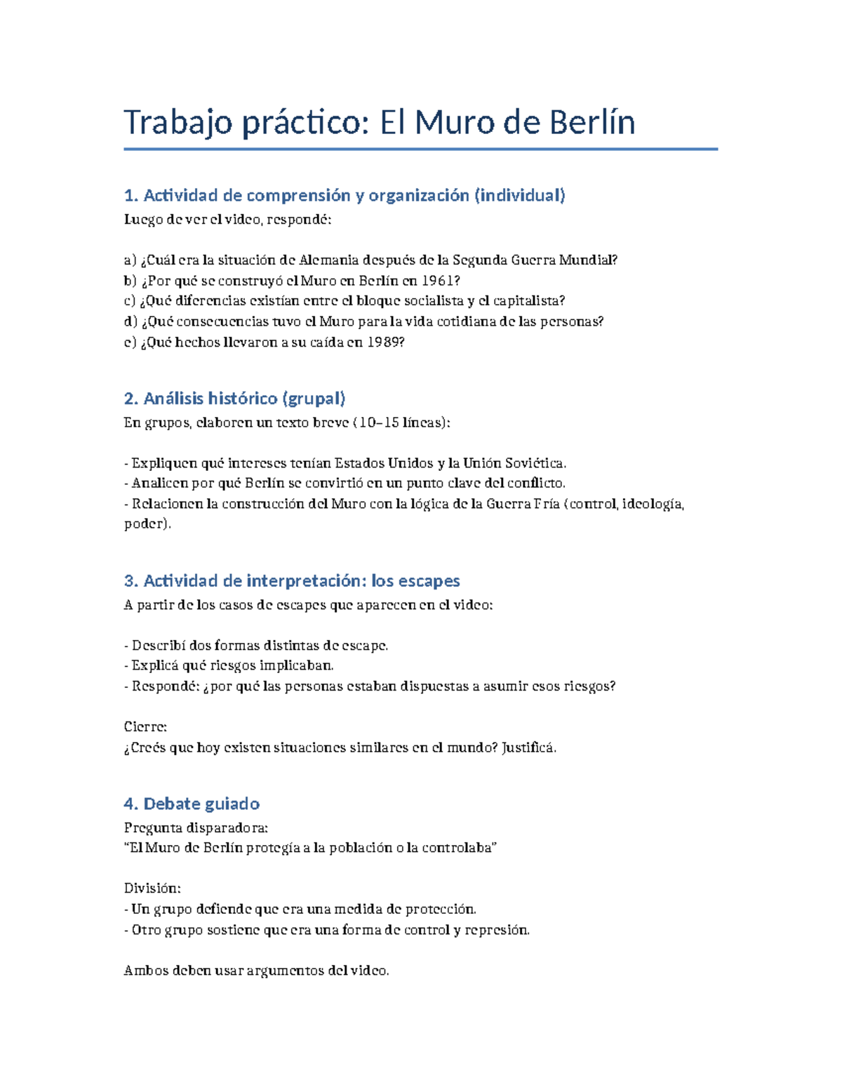 Trabajo Práctico: Muro de Berlín - Resumen y Análisis Históricos - Studocu