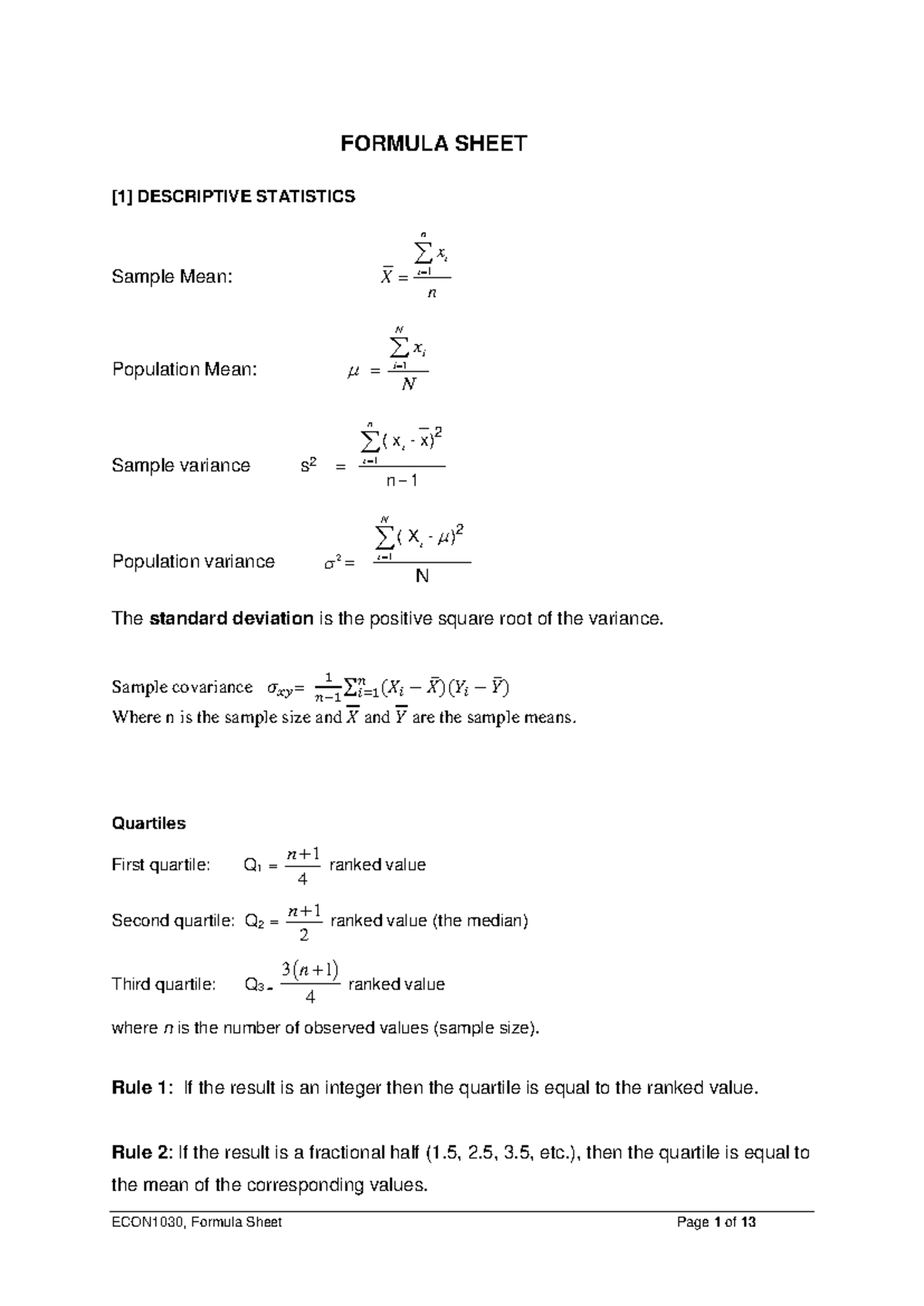 Macro Formula Sheet - ECON2160 - Studocu