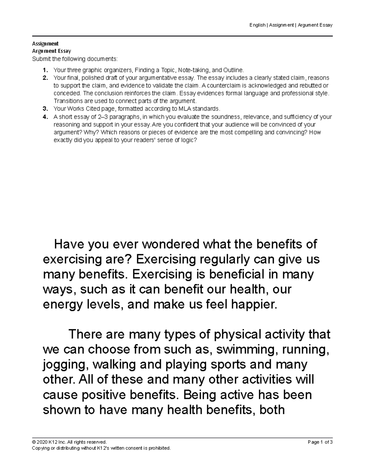 ENGL 2.10 Argumentative Essay: Benefits of Regular Exercise - Studocu