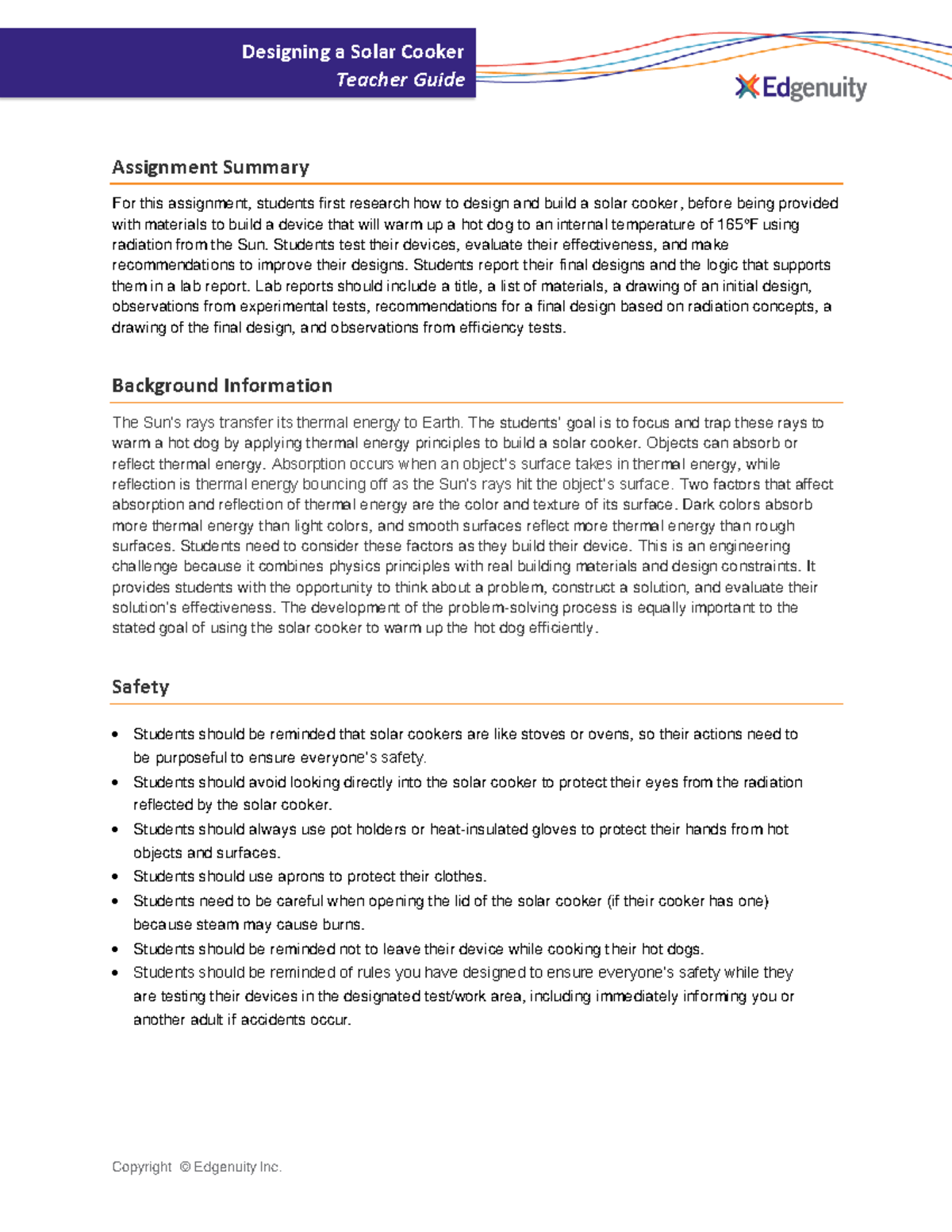 Designing a Solar Cooker: Teacher Guide for STEM Assignment - Studocu