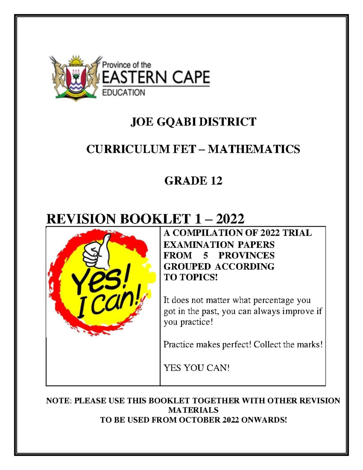 Grade 12 Mathematics Revision Booklet 1 (2022) - Trial Exam Papers ...