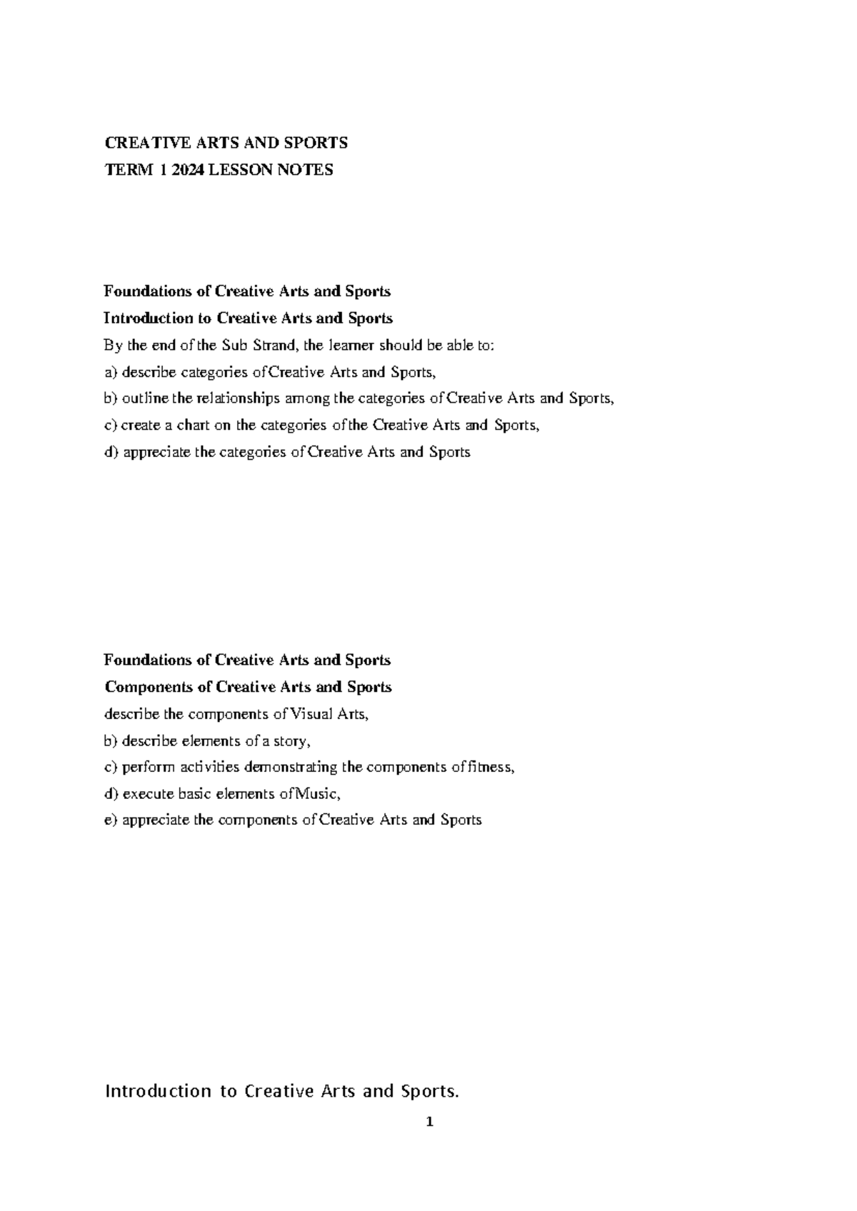 721411405 Grade 7 Creative Arts & Sports Term 1 Notes - Studocu