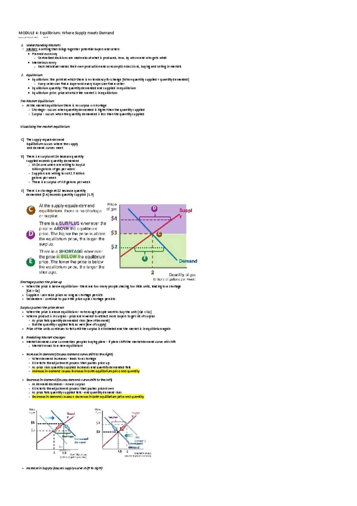 Module 4: Equilibrium - Understanding Supply and Demand Dynamics - Studocu