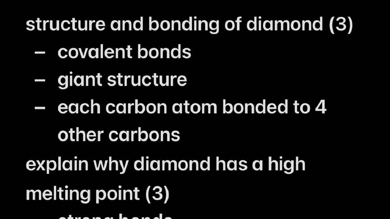 Gcse chemistry - diamond key notes - structure and bonding of diamond ...