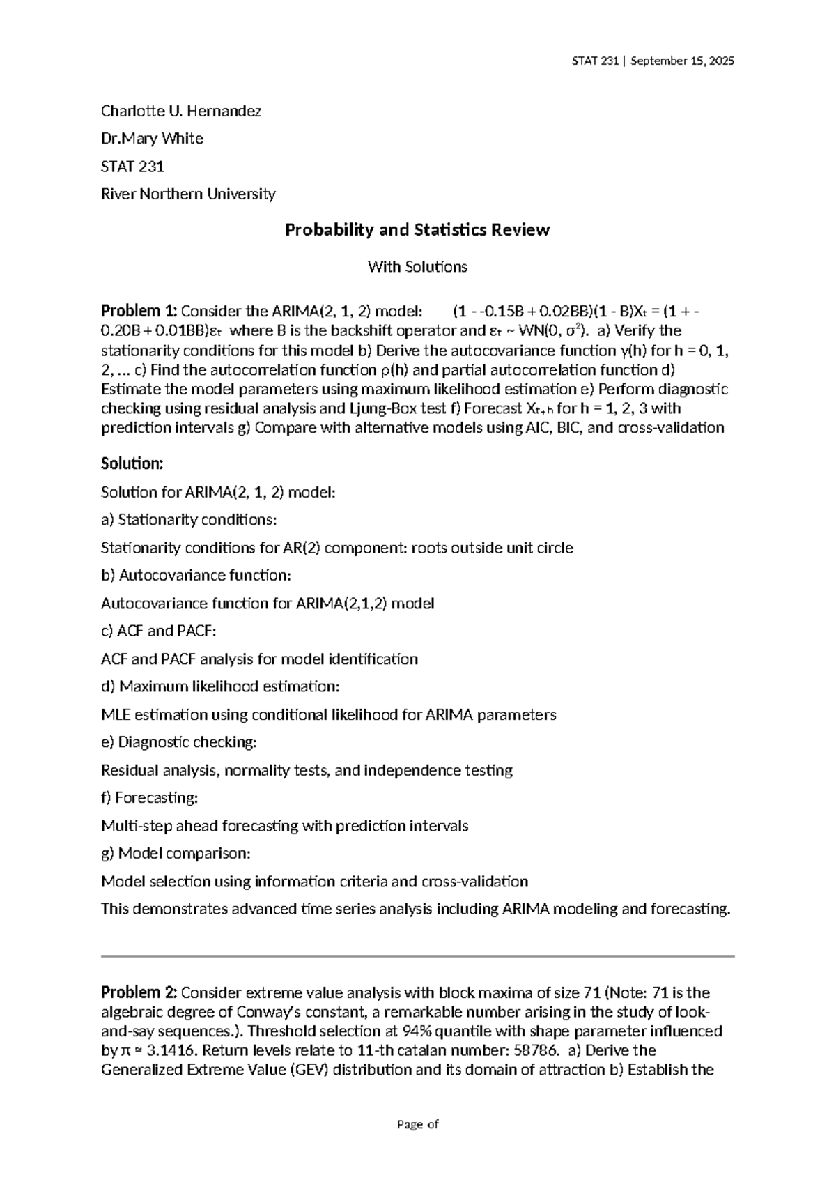 STAT 231 Probability and Statistics Review with Solutions - Studocu