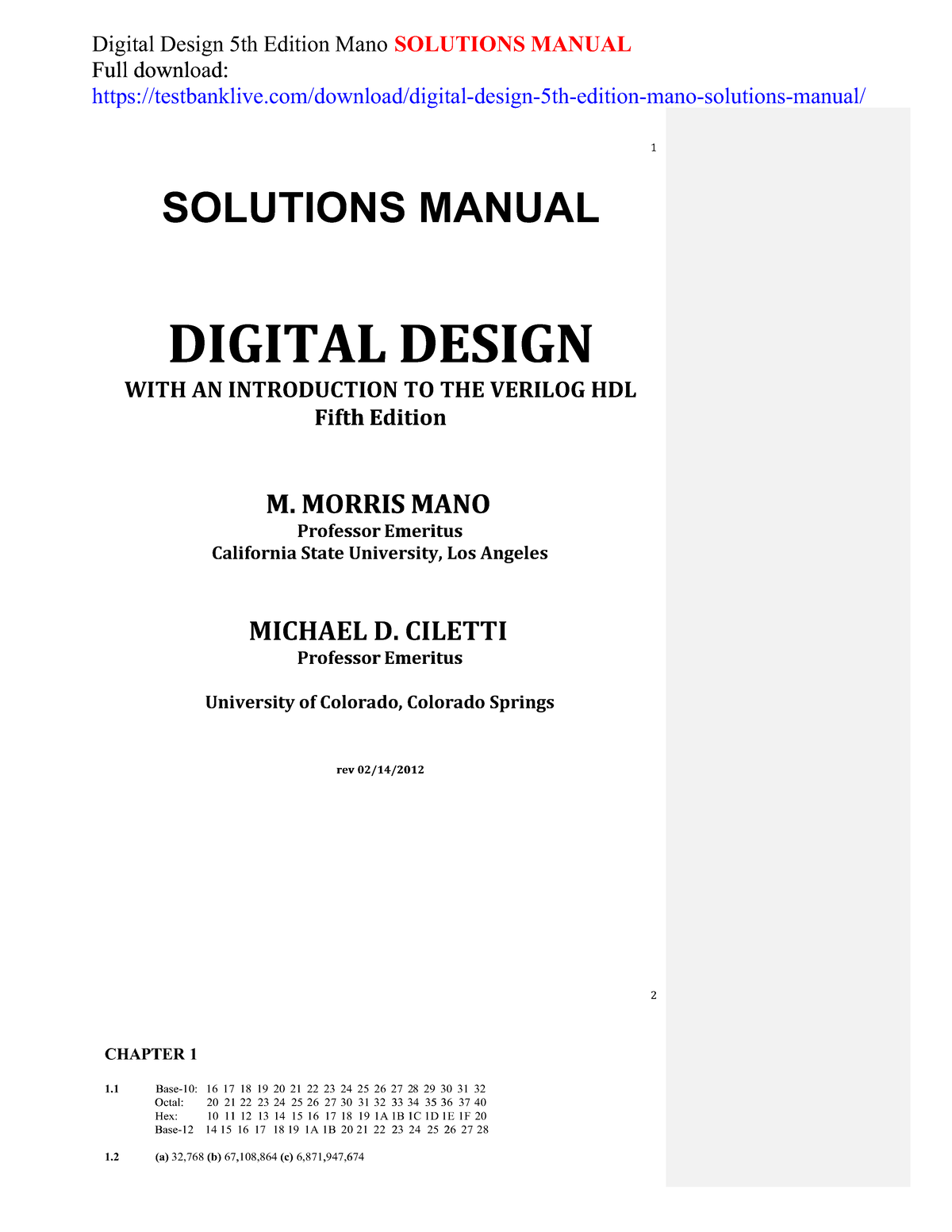 solution of book - Digital Design 5th Edition ManoDigital Design 5th ...