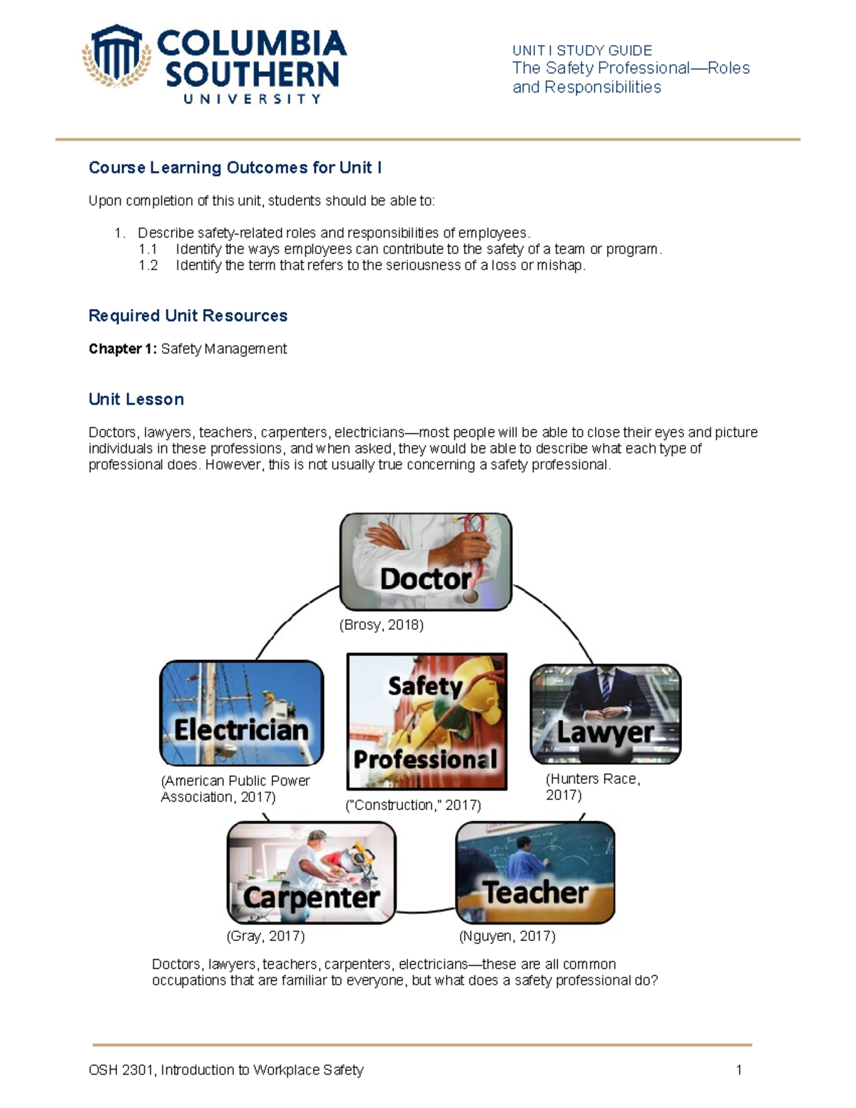 OSH 2301 Unit I Study Guide: Safety Roles & Responsibilities - Studocu