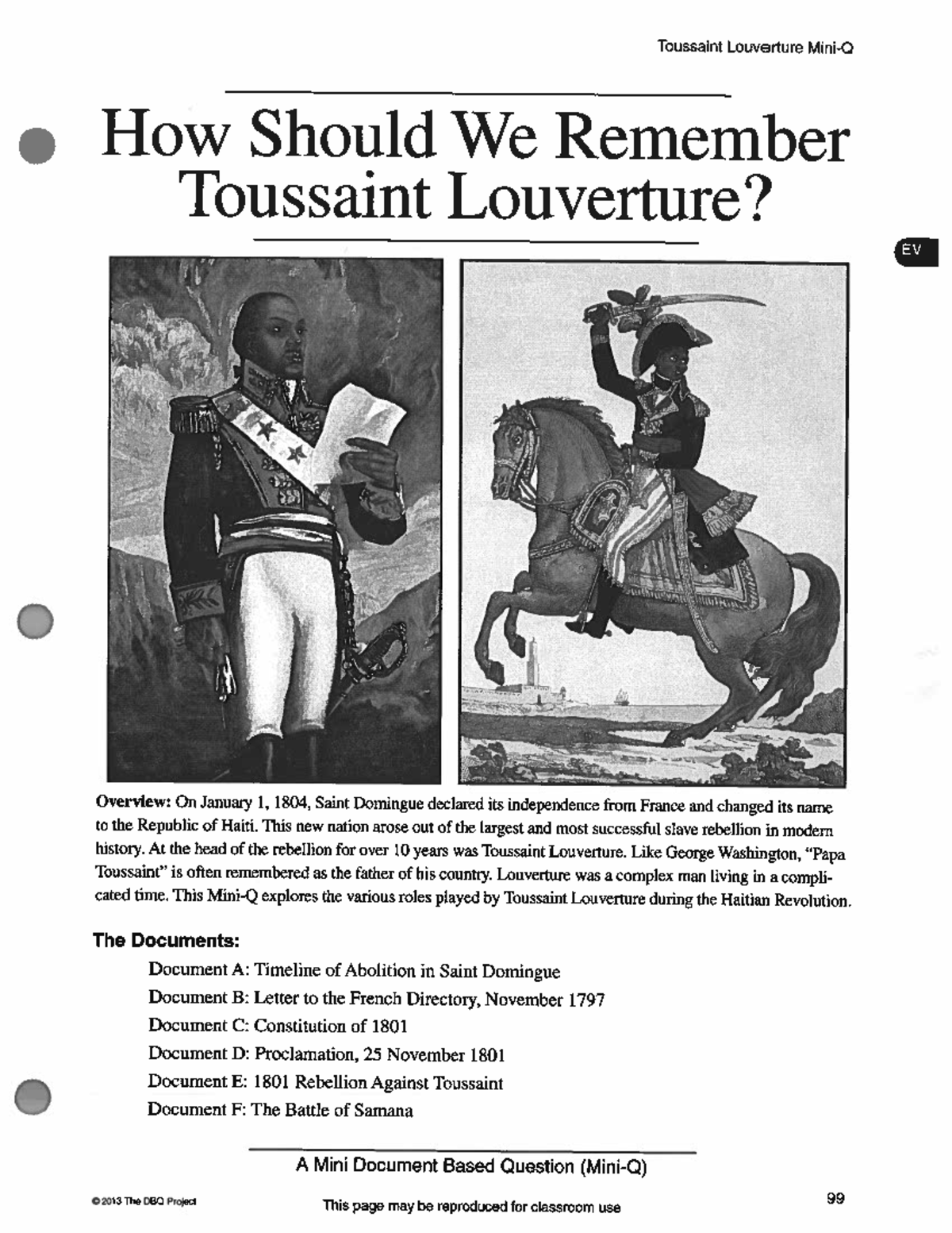 World History: Toussaint Louverture Mini-Q DBQ Part 1 - Studocu