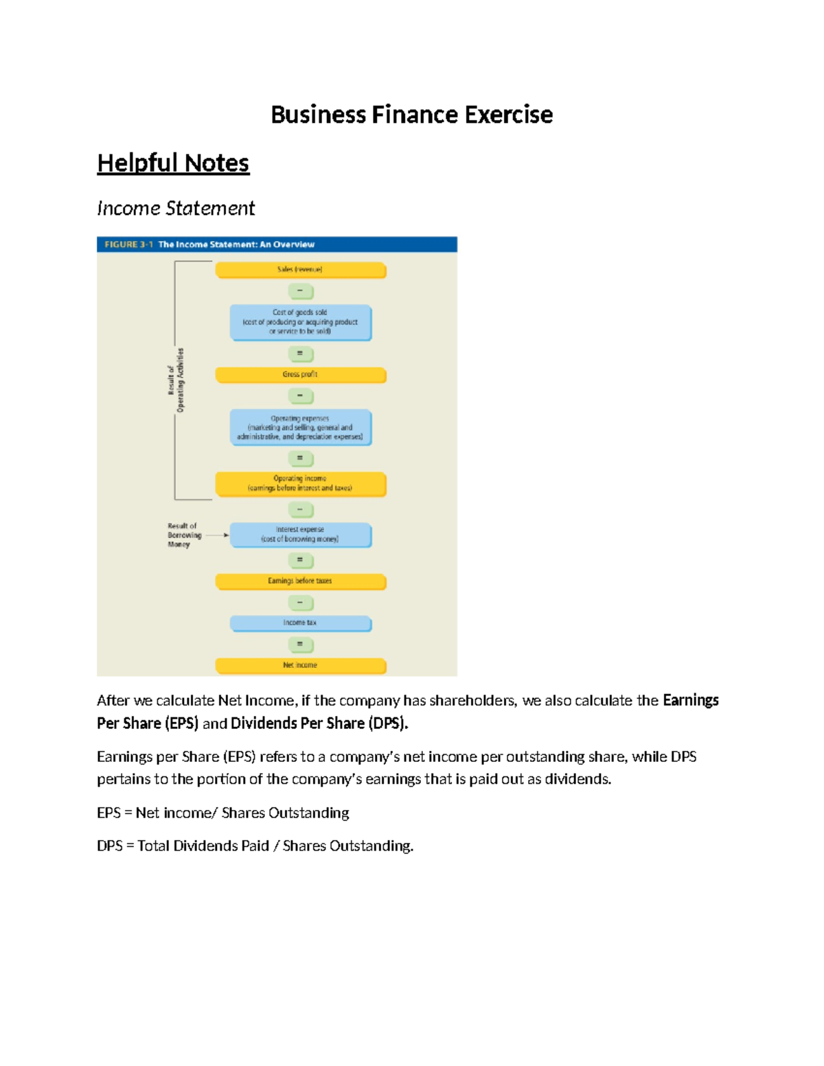 Business Finance (BF101) Exercise: Income Statement & Balance Sheet ...