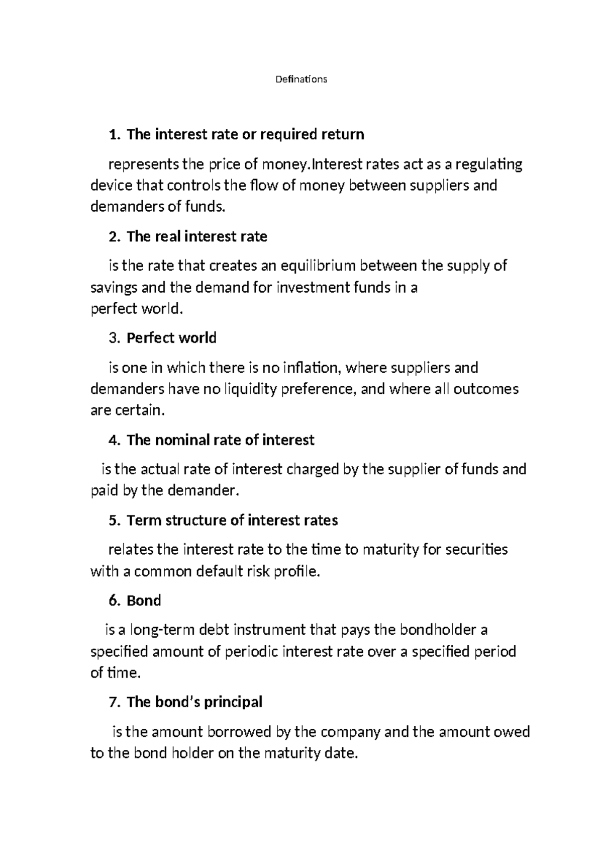 Definitions of Key Financial Terms in Economics (ECO 101) - Studocu