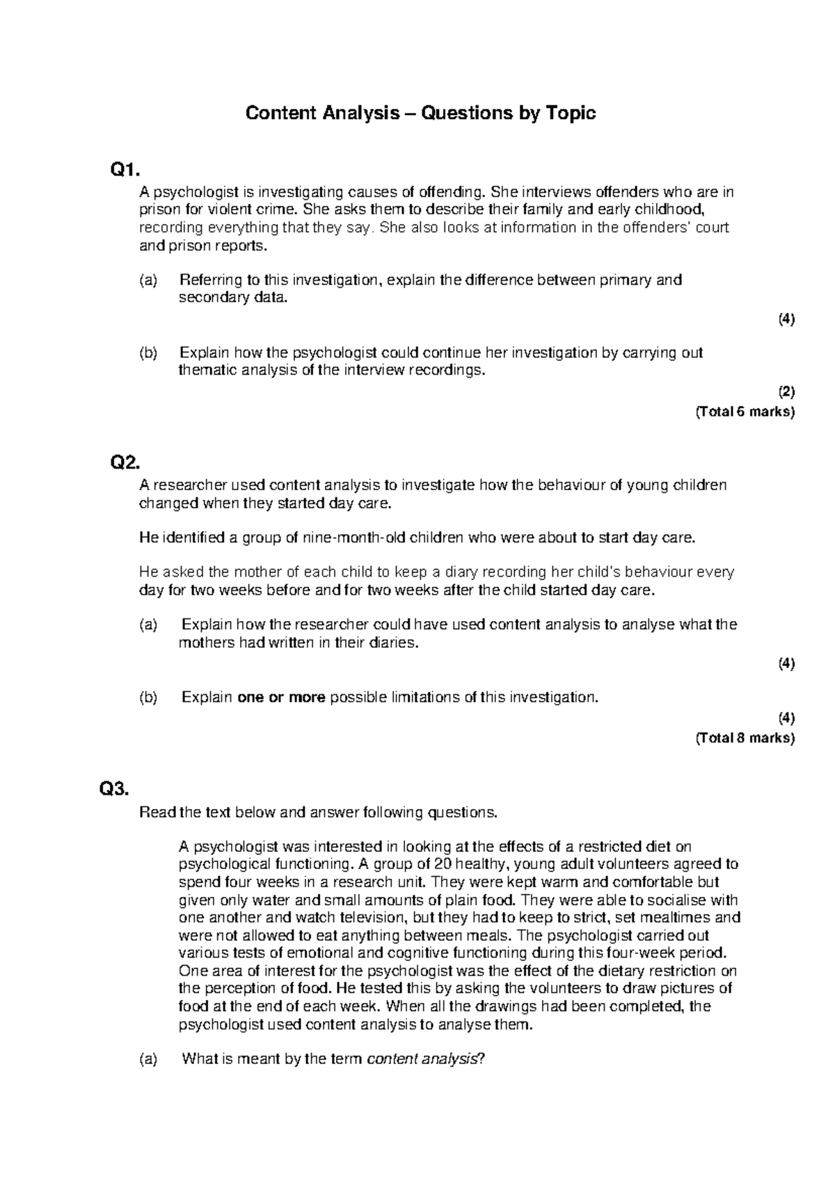 Content Analysis Questions - PSY101 Final Exam - Studocu