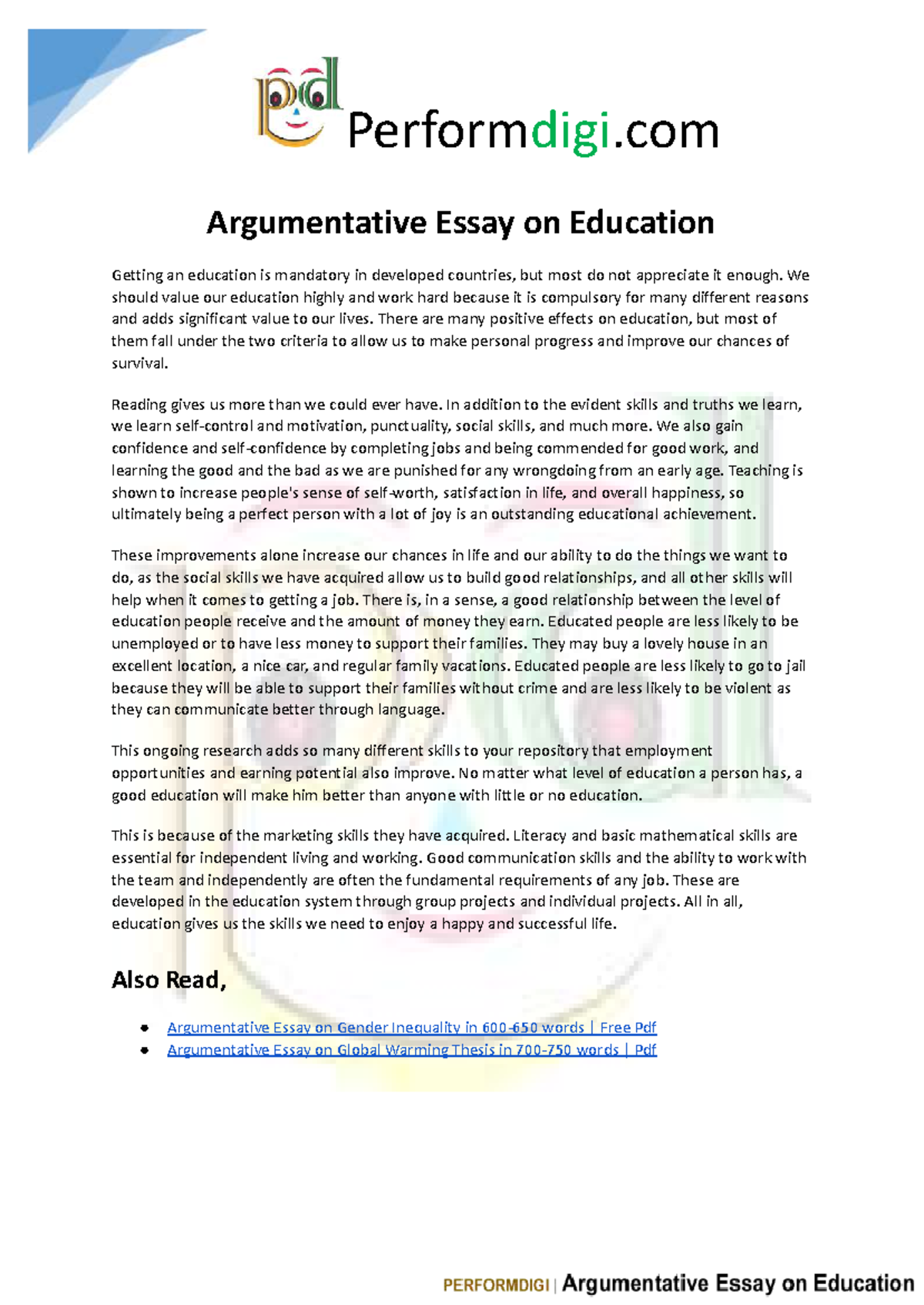 Argumentative Essay on Education (ENG 101) - Importance and Impact ...