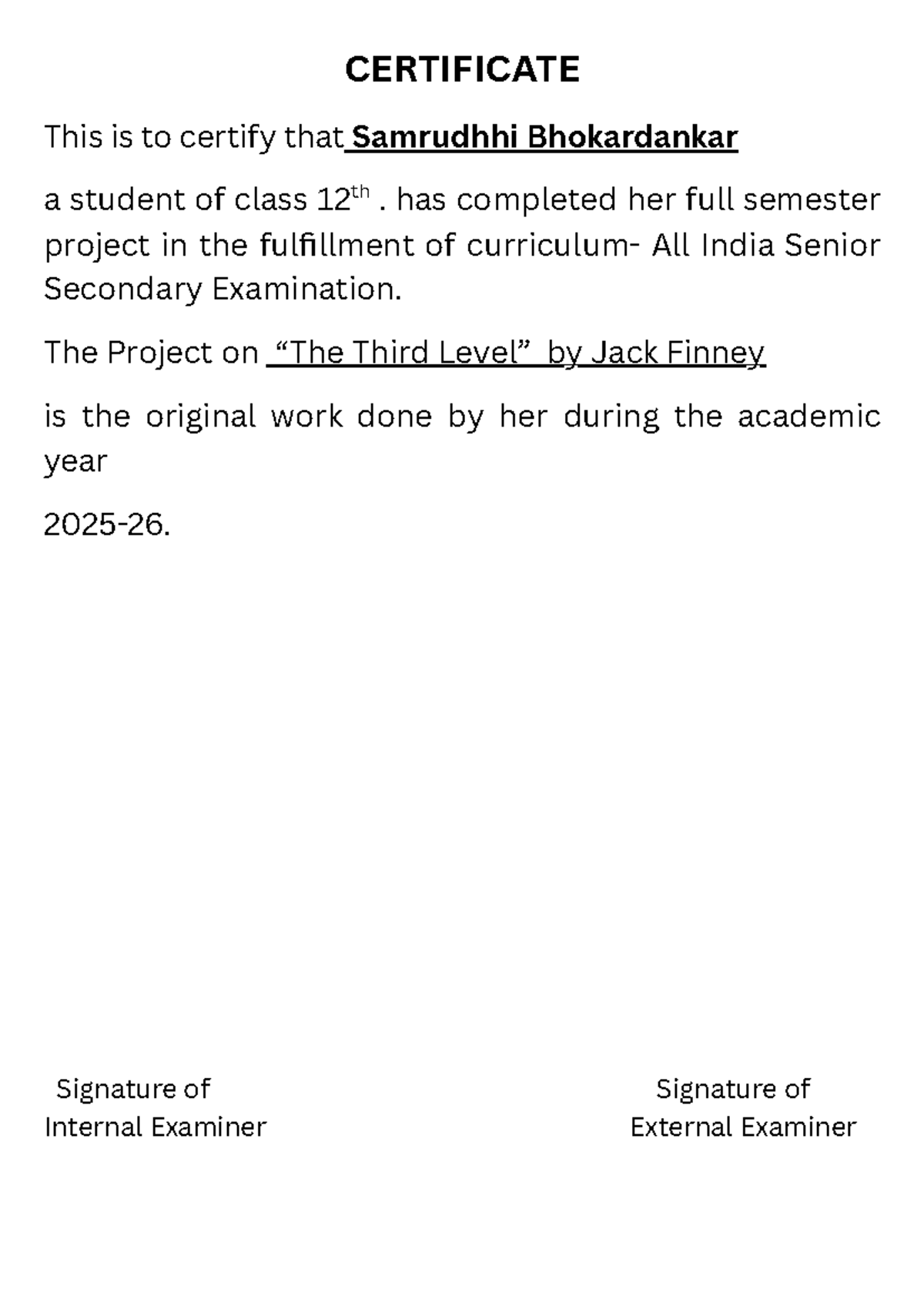 Date - acknowledgement for project - Class 12 English Project ...
