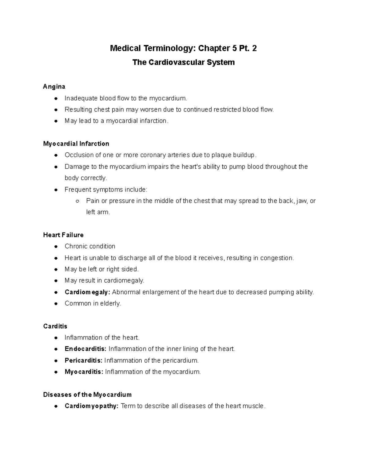 Med Terms Ch 5 Pt 2: Understanding the Cardiovascular System - Studocu
